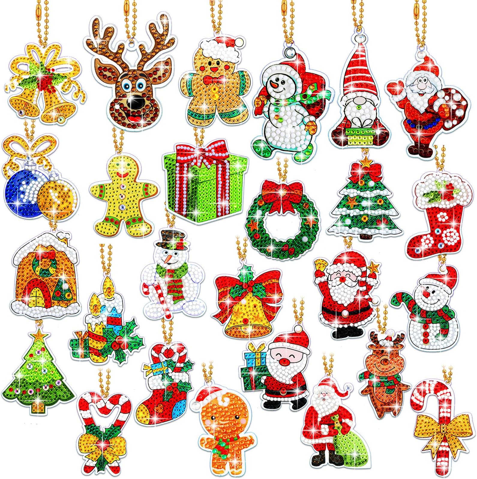 Amazon.com: Garneck 15Pcs Christmas Diamond Art Ornaments & Keychain ...