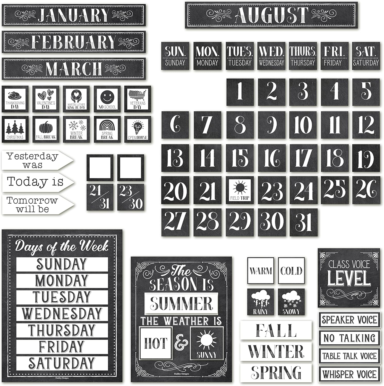 Amazon.com: Classroom Calendar Set Bulletin Board Decor – School ...
