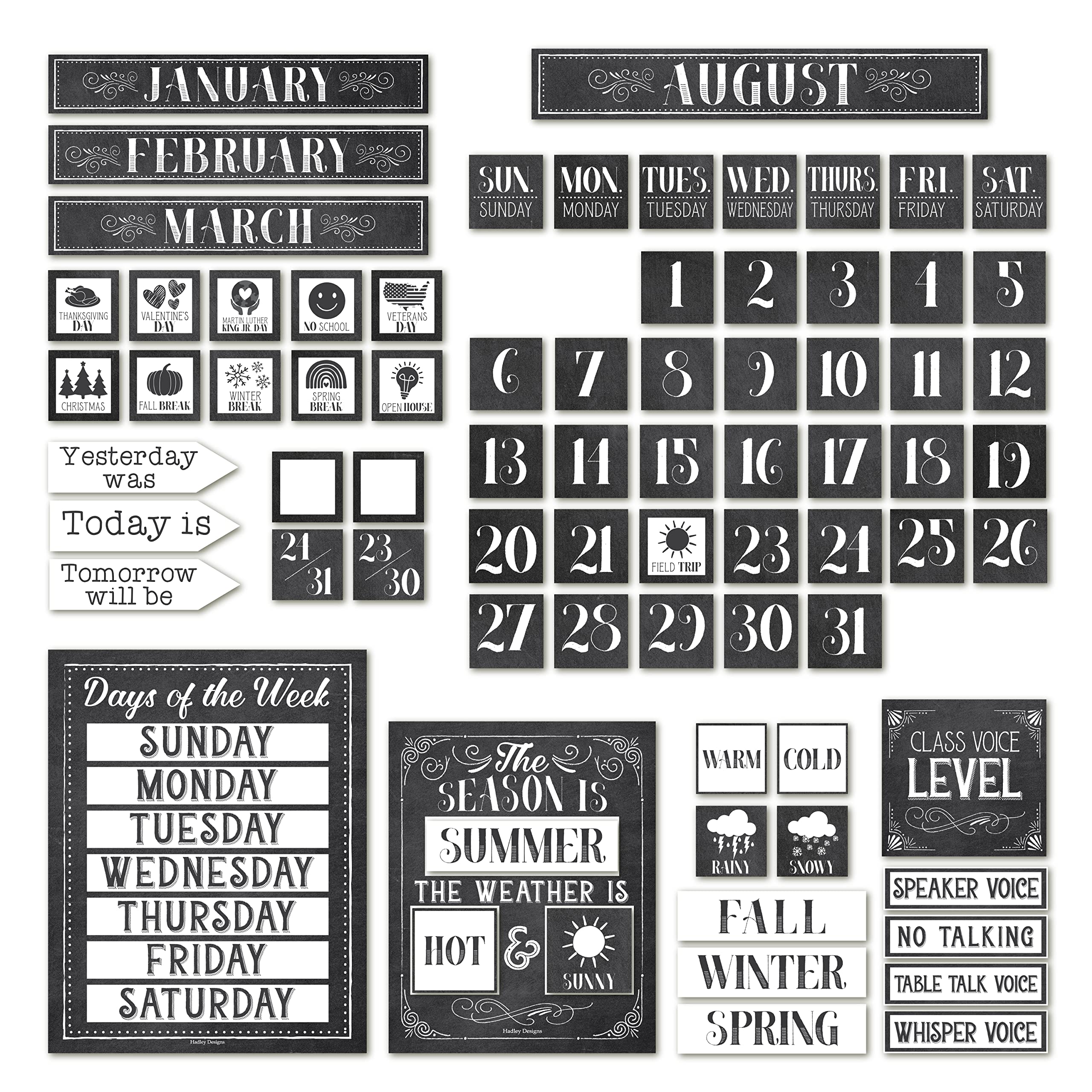Classroom Calendar Decorably 143 Pcs Set Bulletin Board - School ...