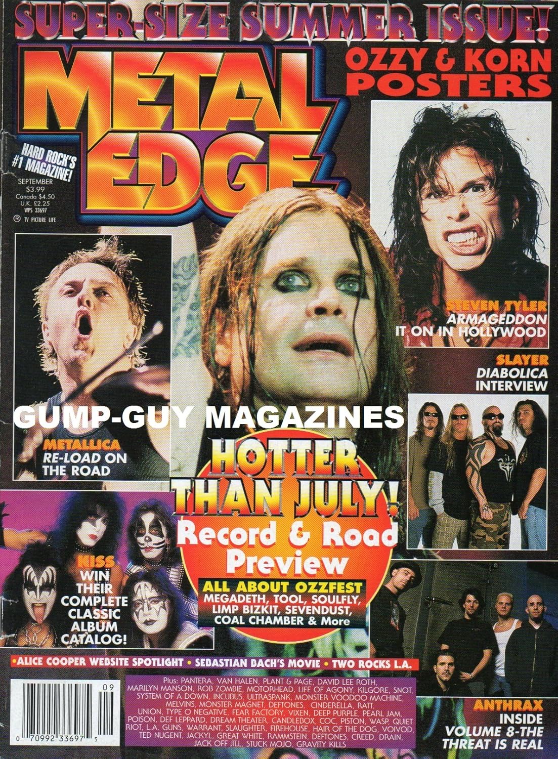 Metal Edge Magazine KORN Ozzy VAN HALEN Aerosmith PANTERA Megadeth ...