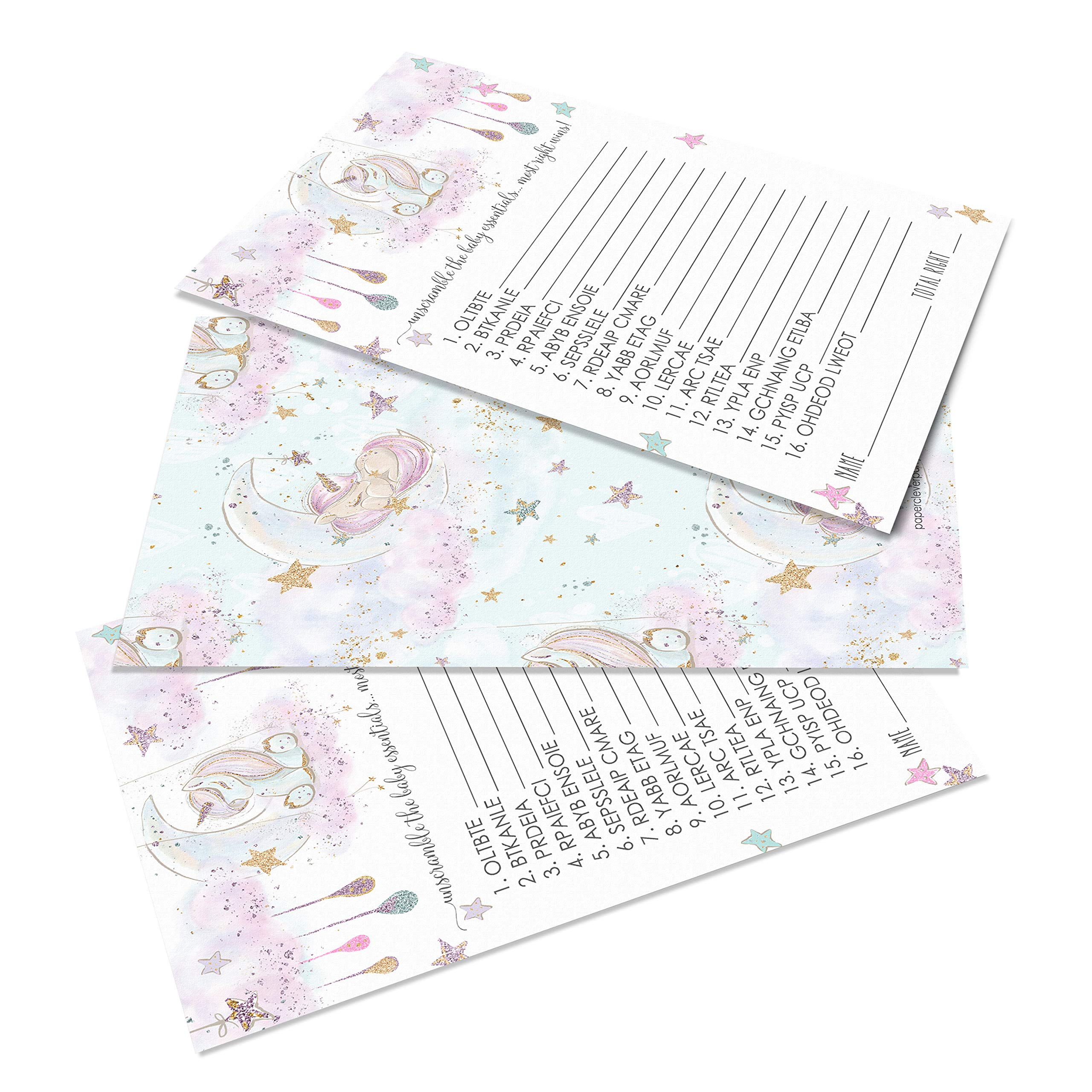 Unicorn Word Scramble for Baby Shower Game Cards (25 Pack) Girls ...