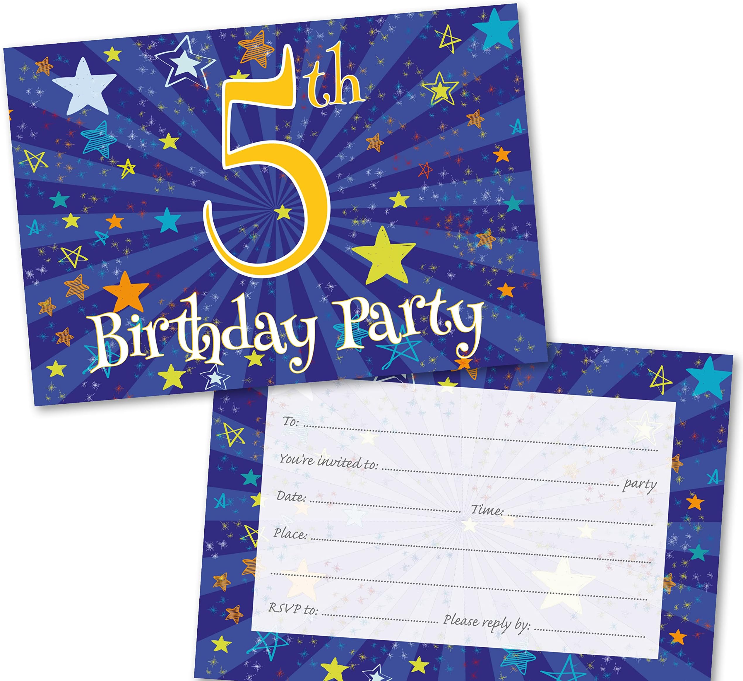 Age 5 Party Invitations Kids. Pack of 36. Blue Starburst themed ...
