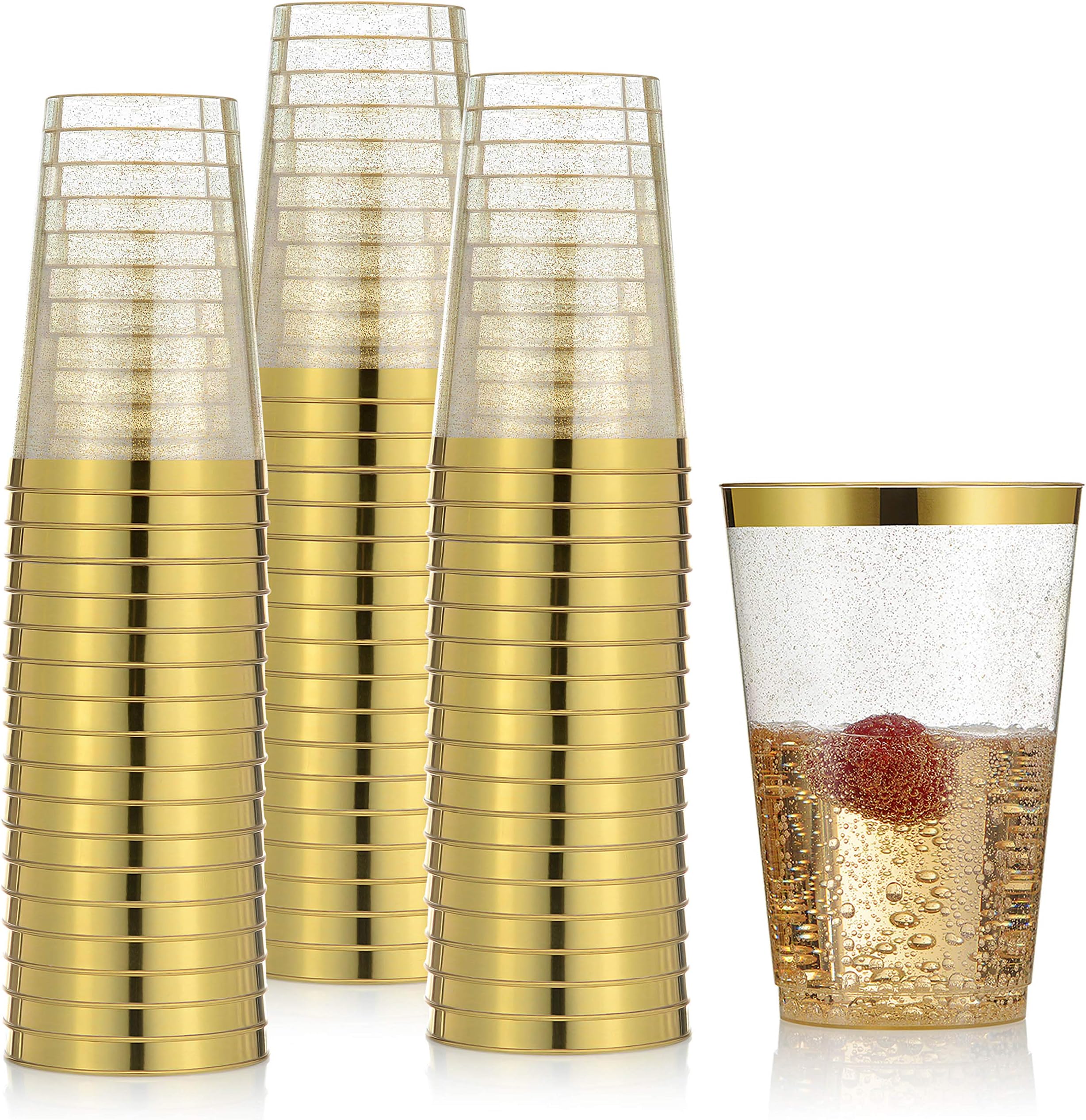 Amazon.com: 100 Gold Plastic Cups 14 Oz Gold Glitter with a Gold Rim ...
