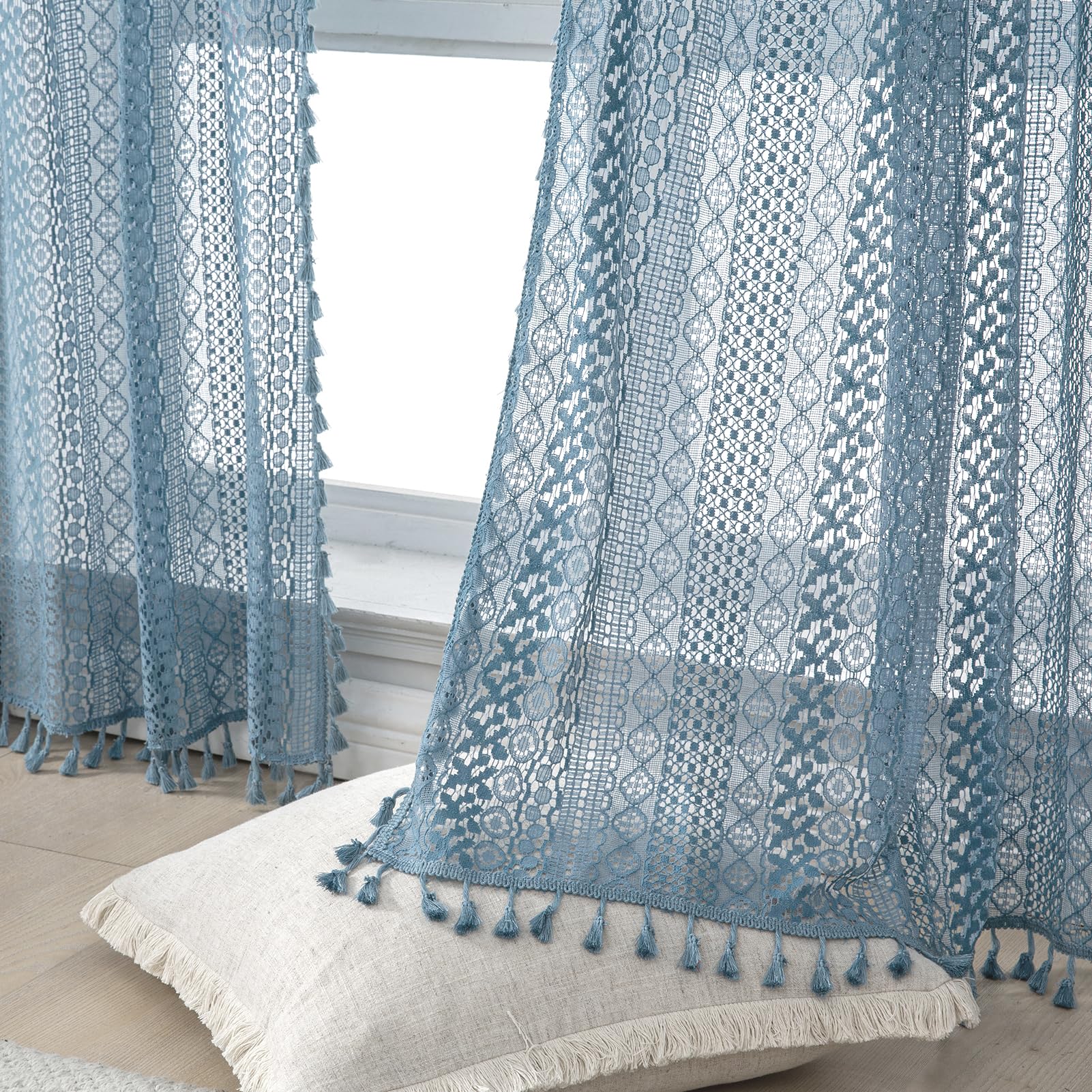 Amazon.com: WAZZIO Light Blue Sheer Curtains 84 Inches Long 2 Panels ...