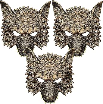 Amazon.com: Liliful 3 Pcs Wolf Mask Halloween 3D Scary Half Face ...