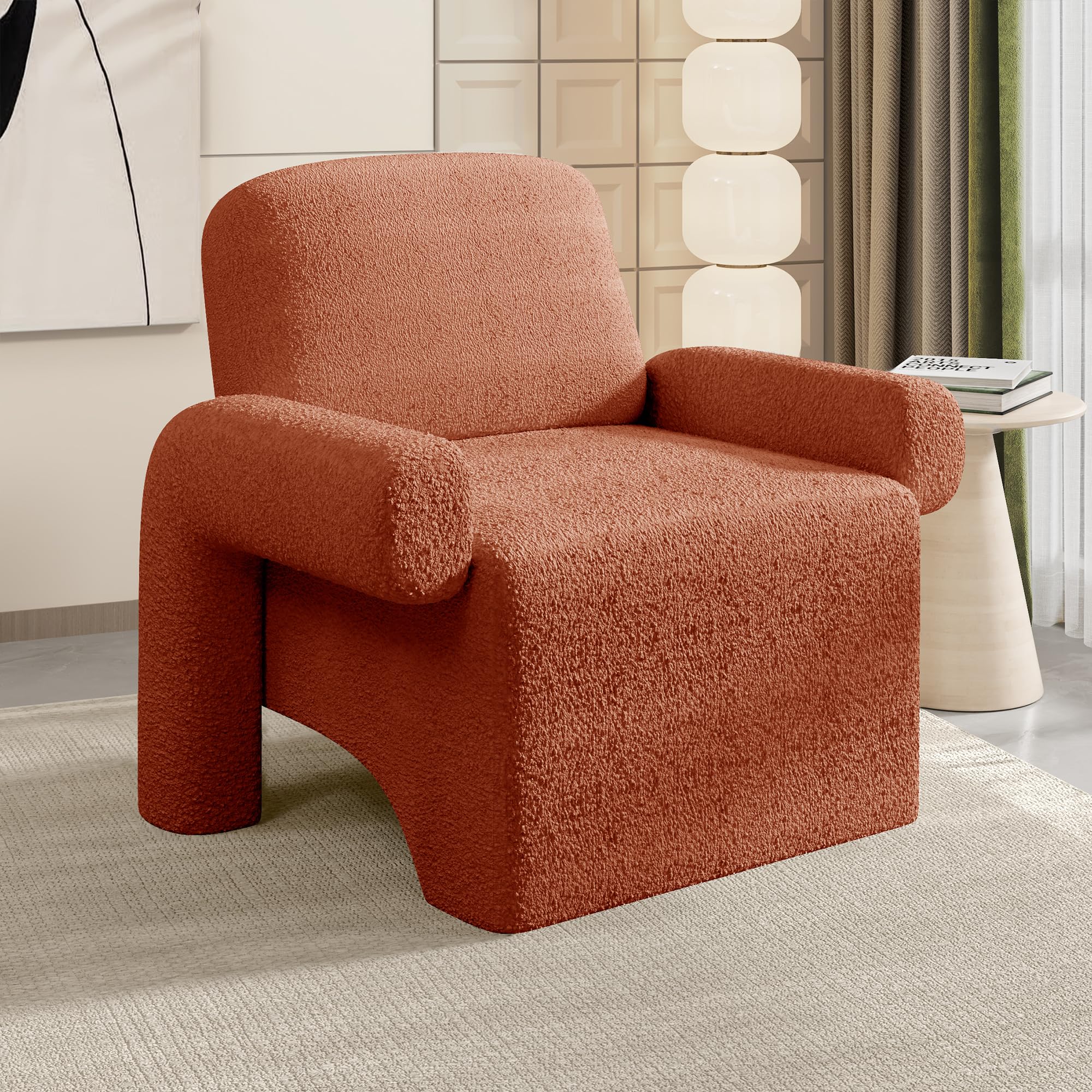 Modern Sherpa Accent Chair, Fuzzy Upholstered Single Sofa with Round ...