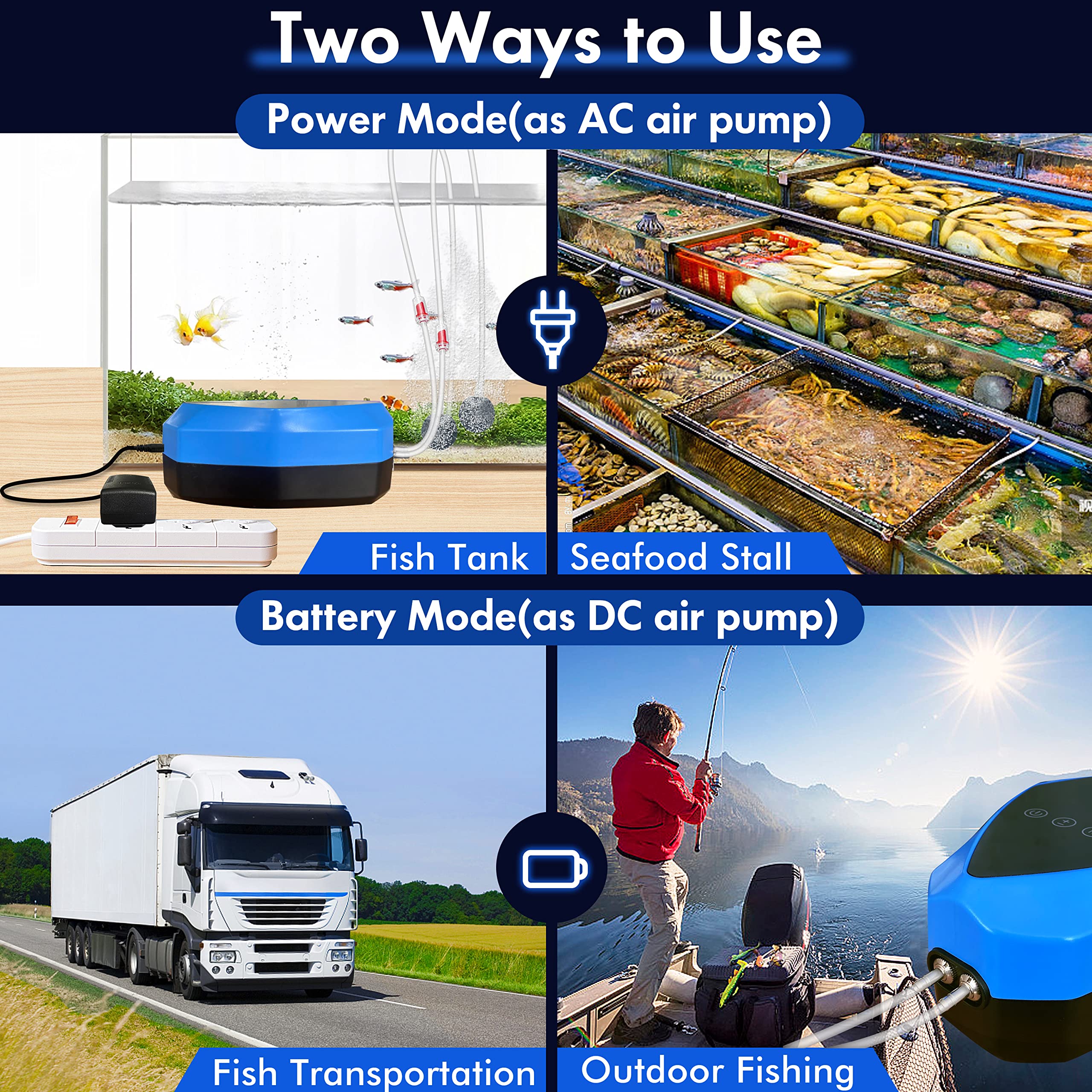 PONDFORSE Quiet AC/DC Aquarium Air Pump for up to 200 Gals Tank ...