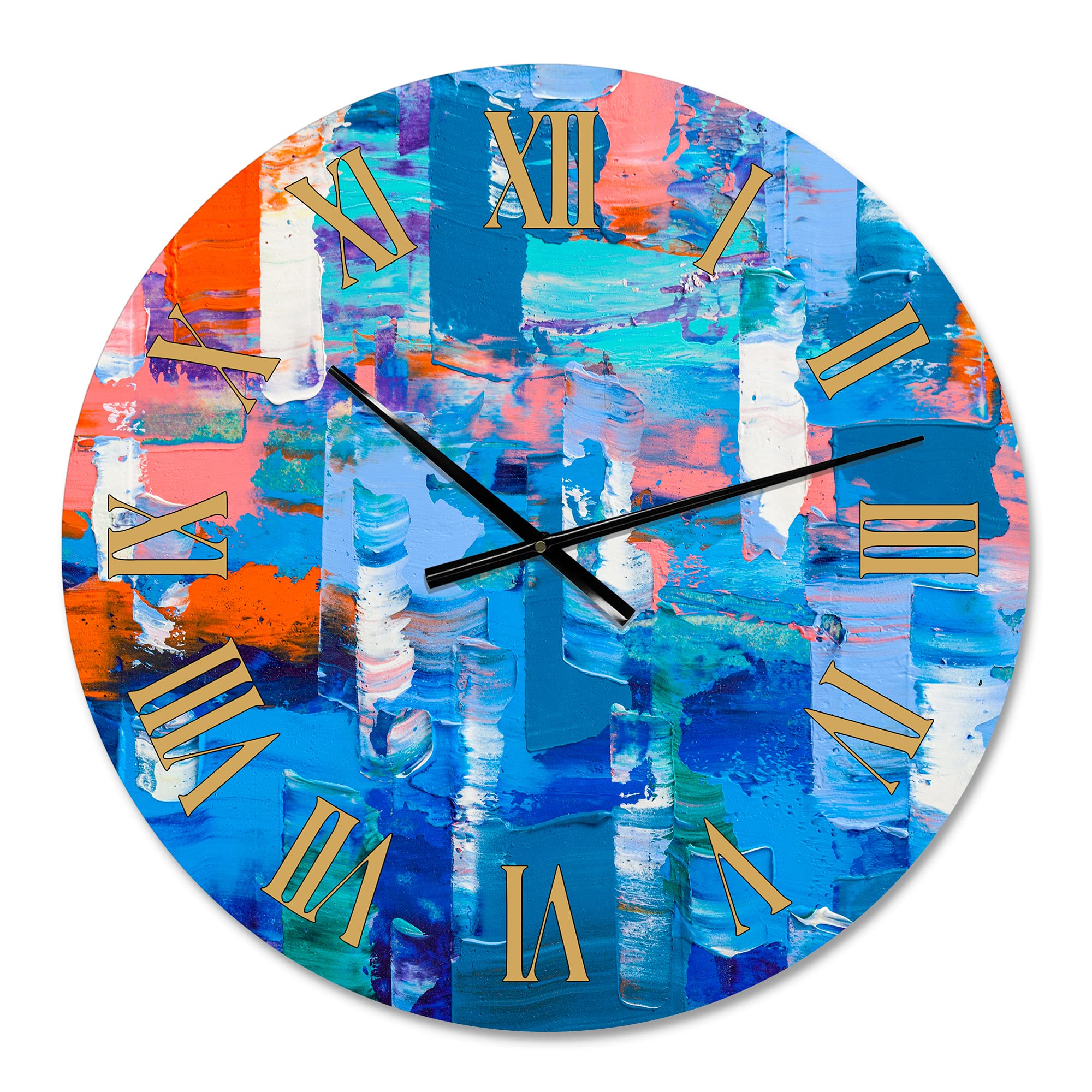 DesignQ Modern Wall Clock 'Cubist Matrix of Blue and Orange' Large Wall ...