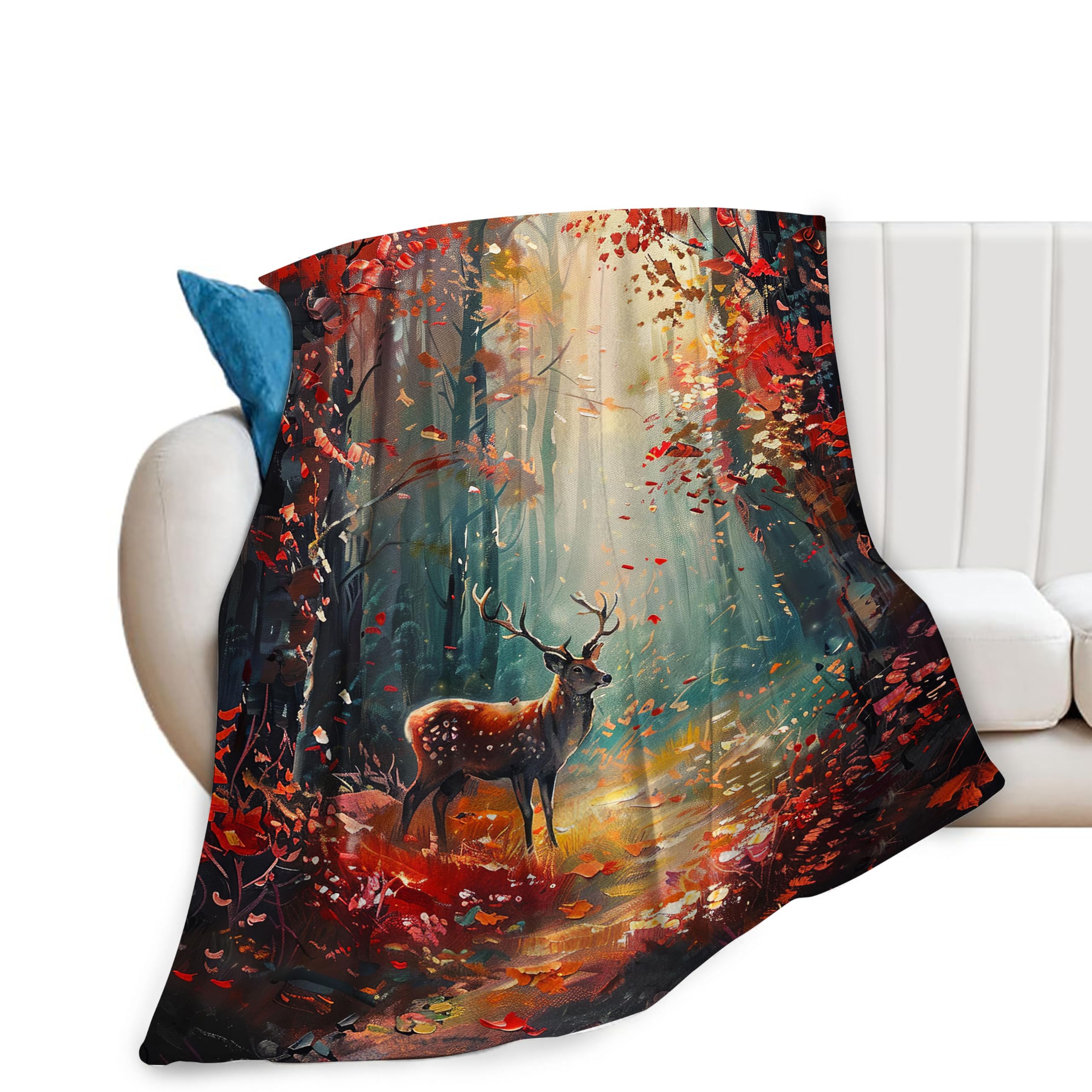 Amazon.com: Deer Throw Blanket Fall Red Forest Animal Decor Blanket ...