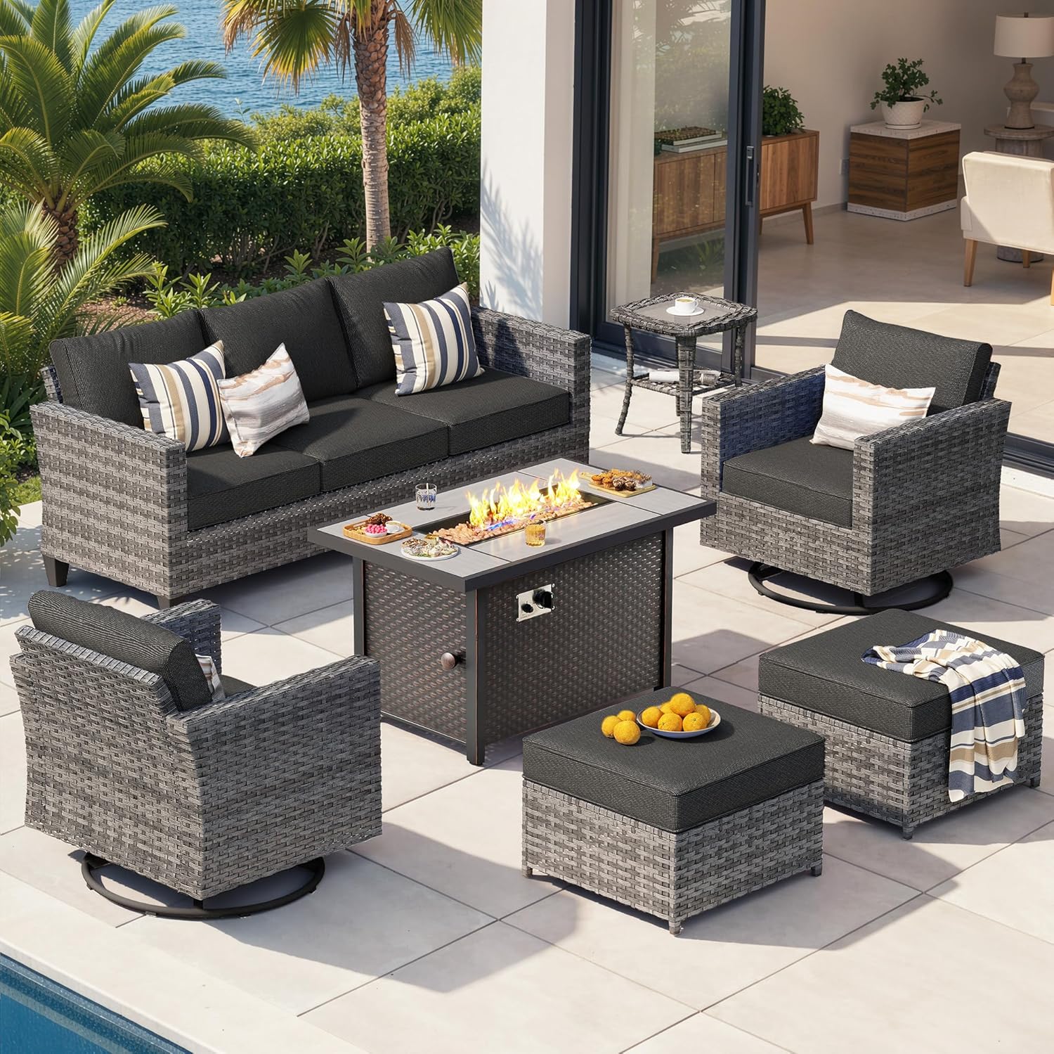Amazon.com: CAODOC 7-Piece Outdoor Wicker Patio Set with 7 Seats ...