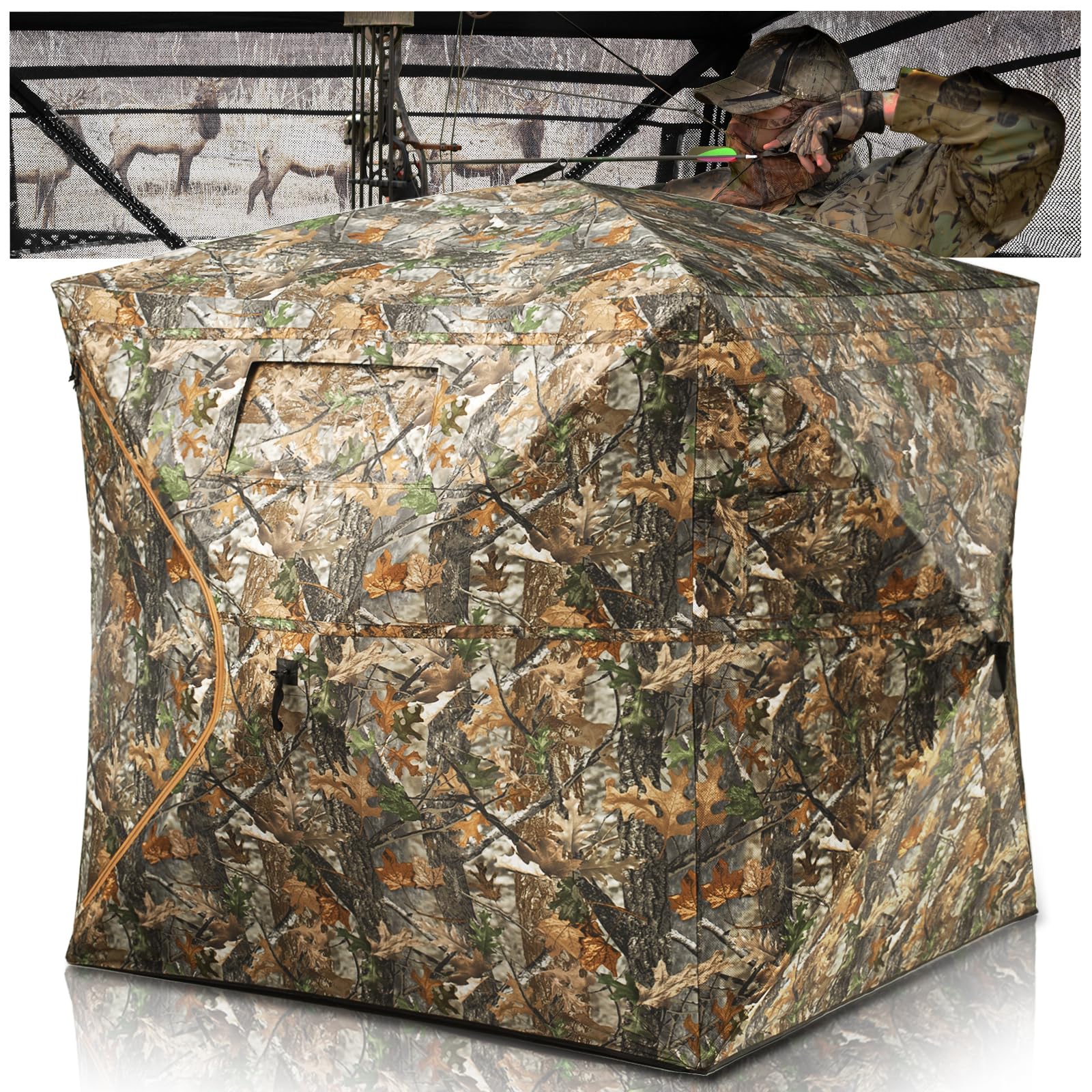 HUNTSEN Hunting Blind 270° See Through 2-3 Person Ground Blind Pop Up ...