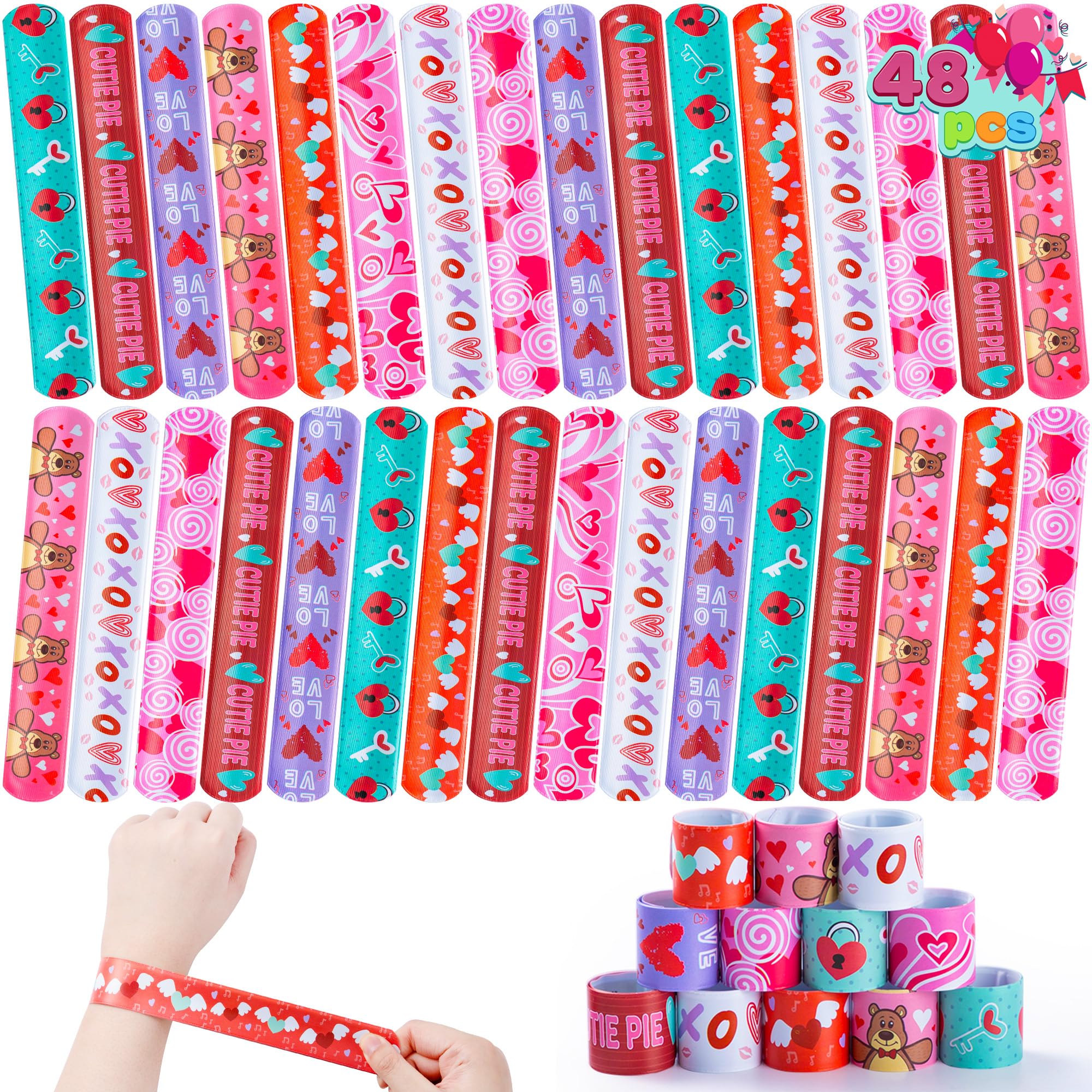 Amazon.com: JOYIN 48 Pcs Valentines Day Slap Bracelets with Colorful ...