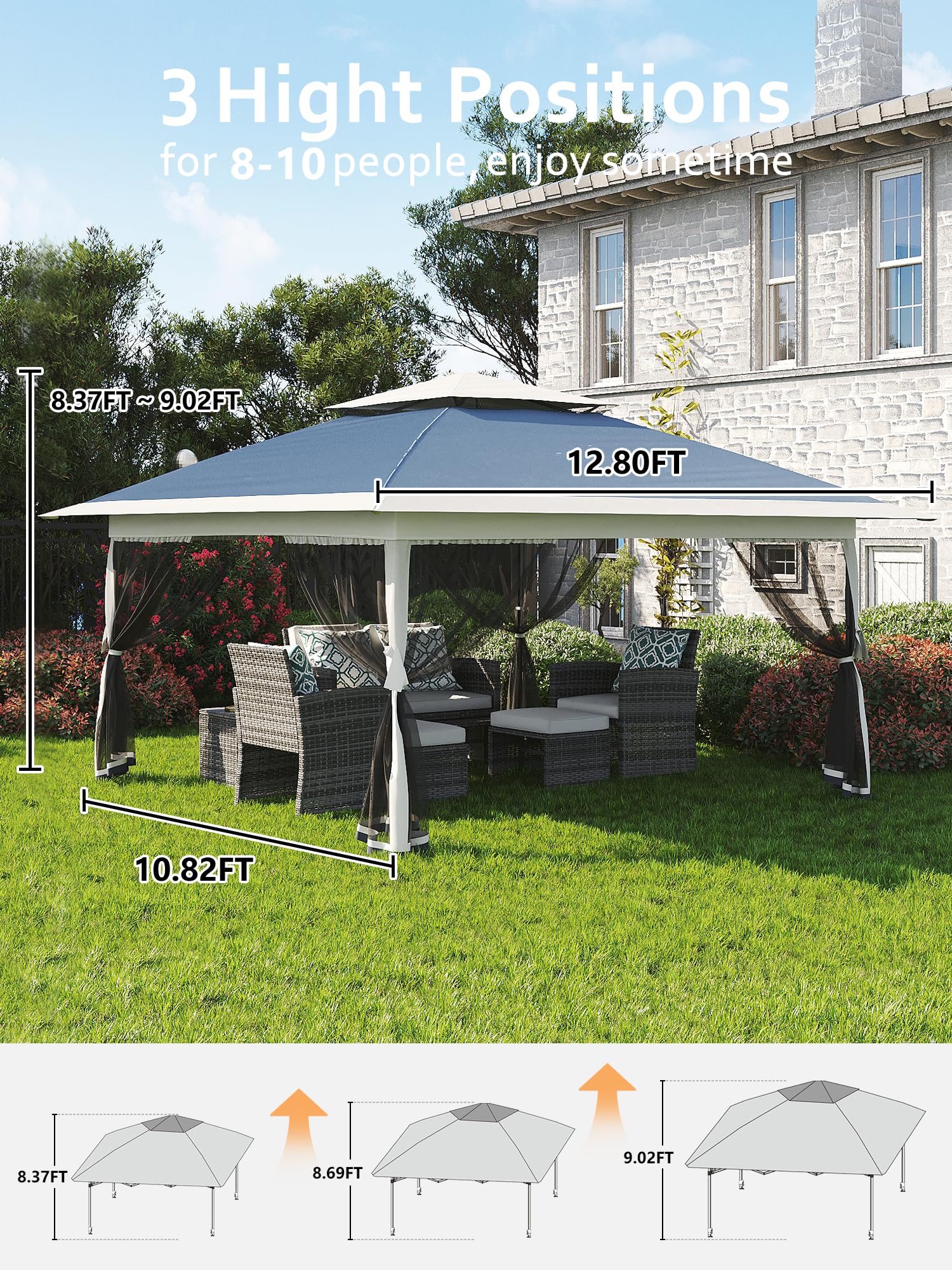 Pop Up Gazebo 3x3 13x13FT Pop Up Gazebo With Mosquito Netting - Quick ...