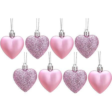 8 x 5cm BABY PINK / BLUSH PINK Glitter + Matt Heart Shaped Christmas ...