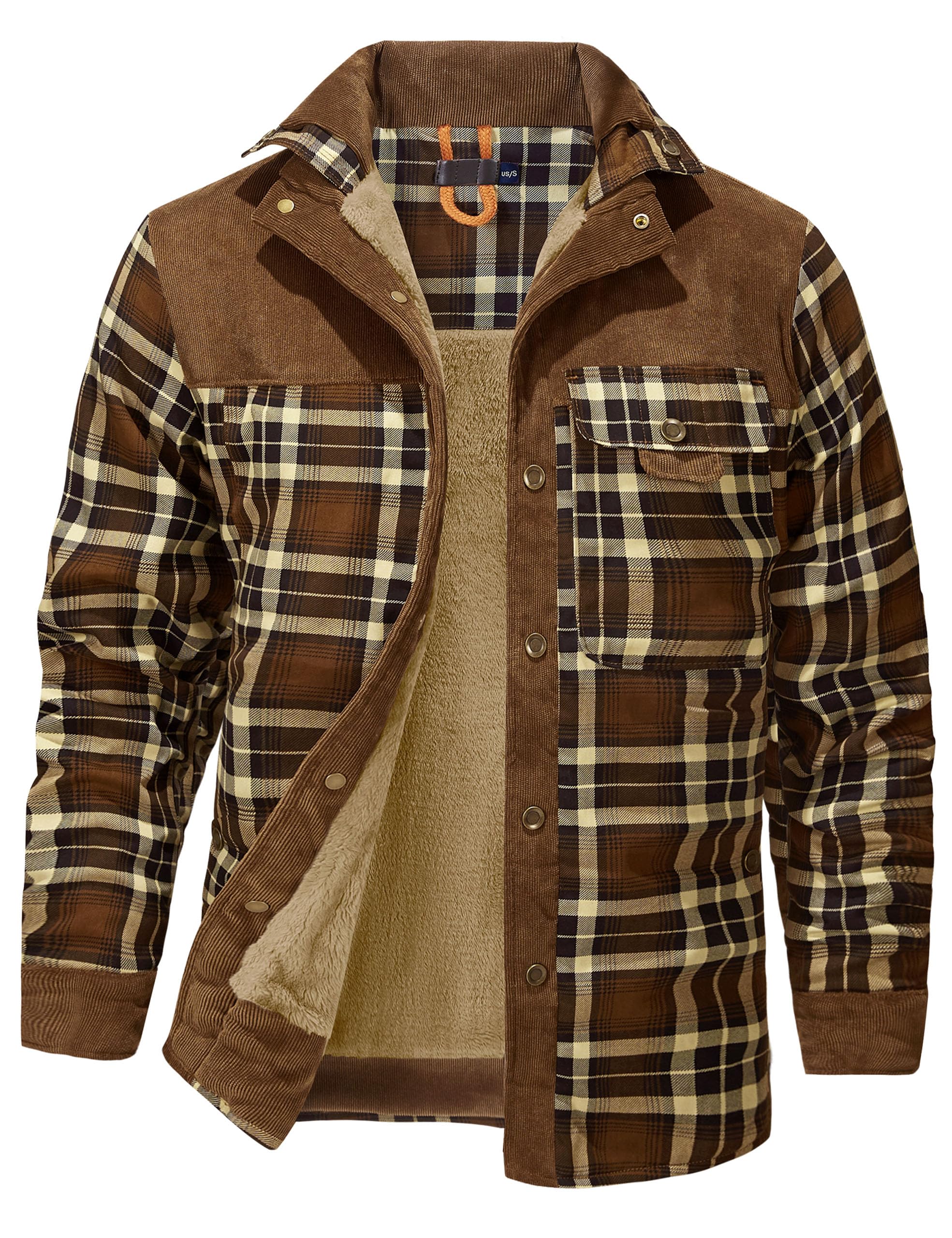 Amazon.com: Flygo Men's Flannel Jacket Loose Plaid Sherpa Lined Flannel ...