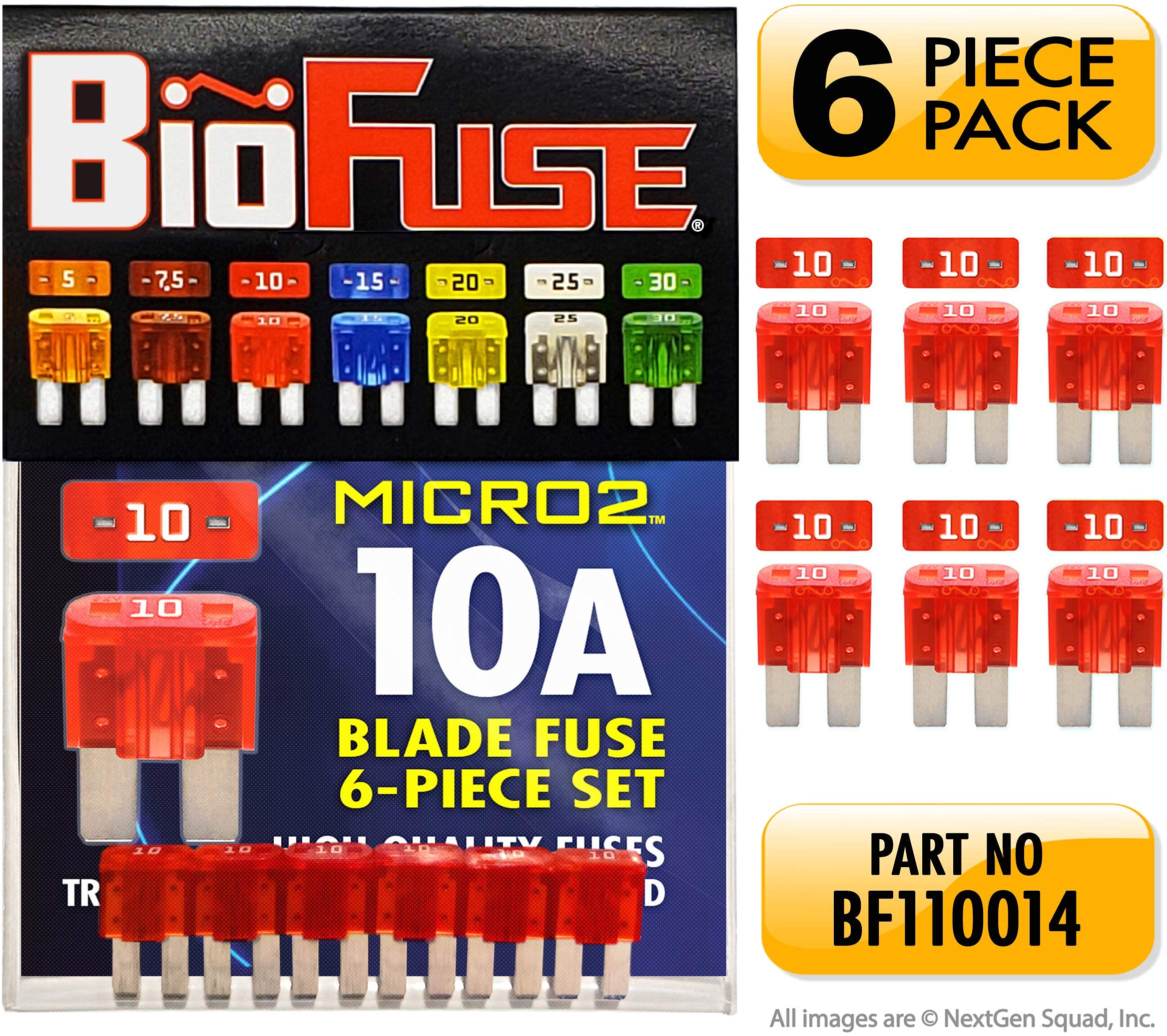 Snapklik.com : BioFuse Micro2 APT ATR 6-Piece 10A Automotive Car Fuses