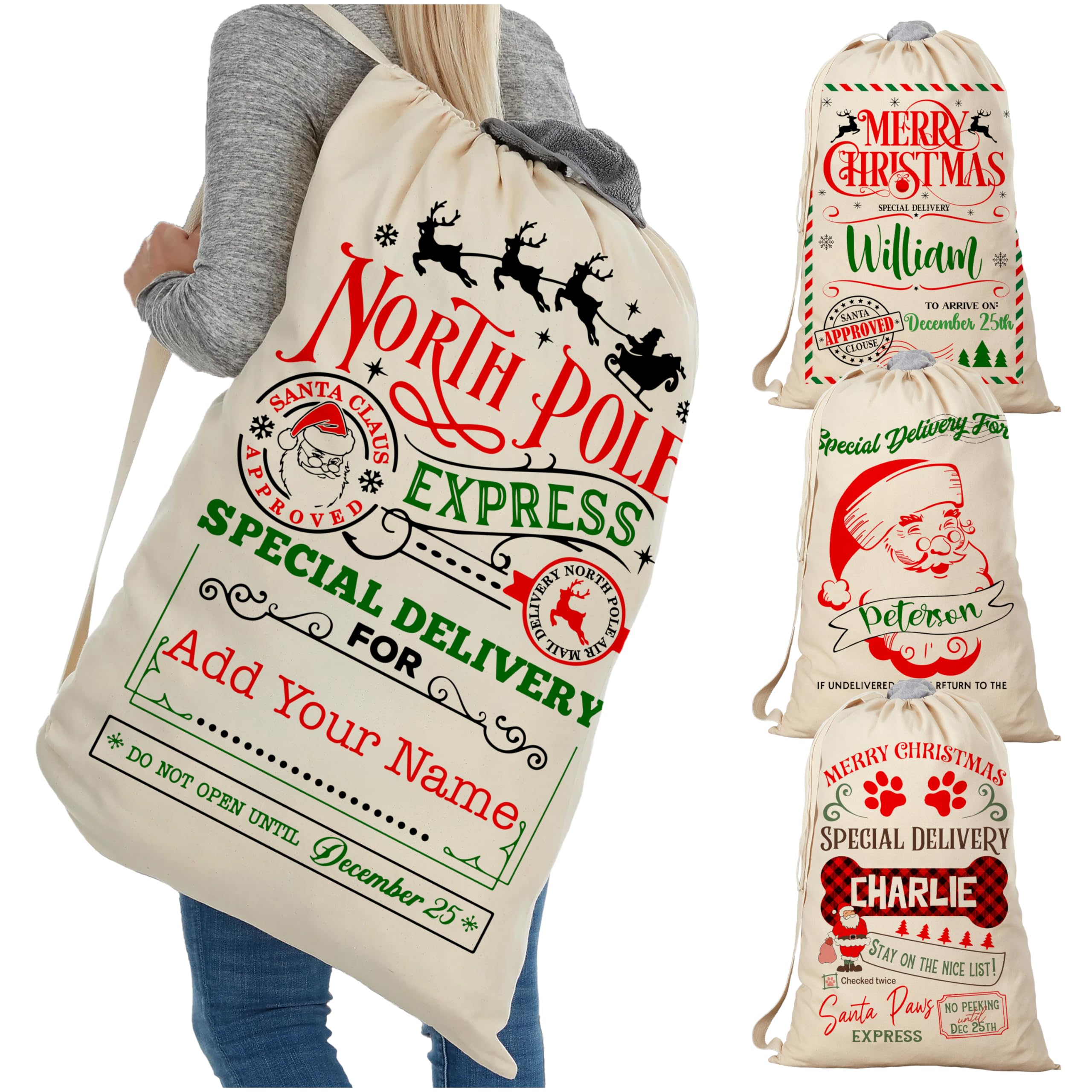 Amazon.com: Custom Christmas Santa Sack, Personalized Xmas Sacks ...
