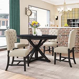 Amazon.com - Merax Wooden Round Dining Table Set 5 Piece Extendable ...