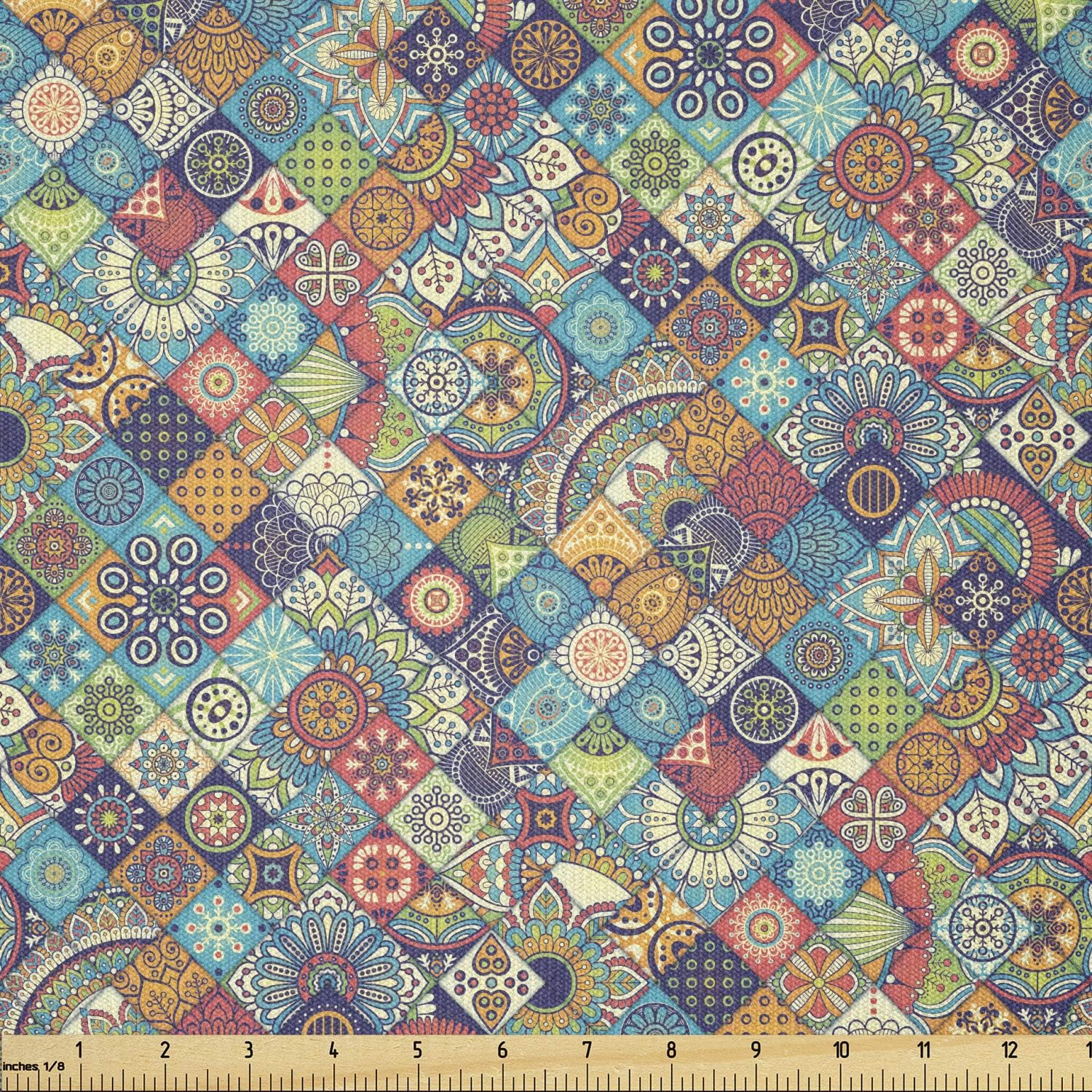 Amazon.com: Ambesonne Bohemian Fabric by The Yard, Geometric Pattern ...