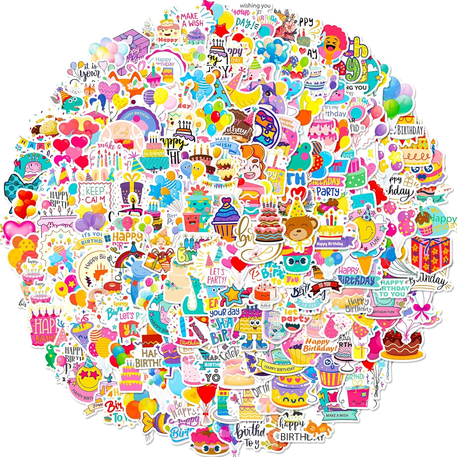 Amazon.com: 200 Pcs Happy Birthday Party Stickers Pack for Kids Adults ...