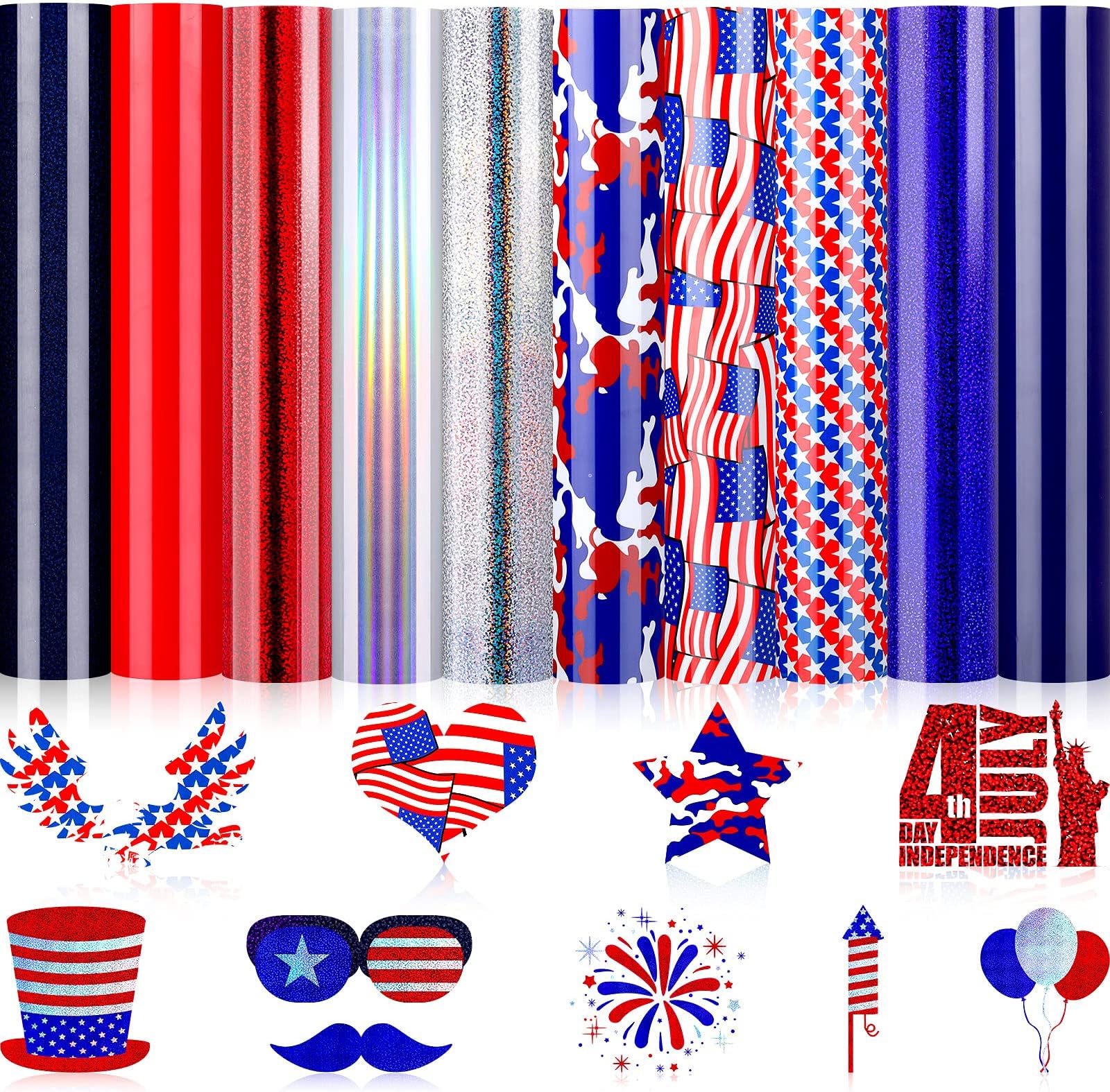 Amazon.com: Honoson 10 Sheets Patriotic Heat Transfer Vinyl 10 x 12 ...