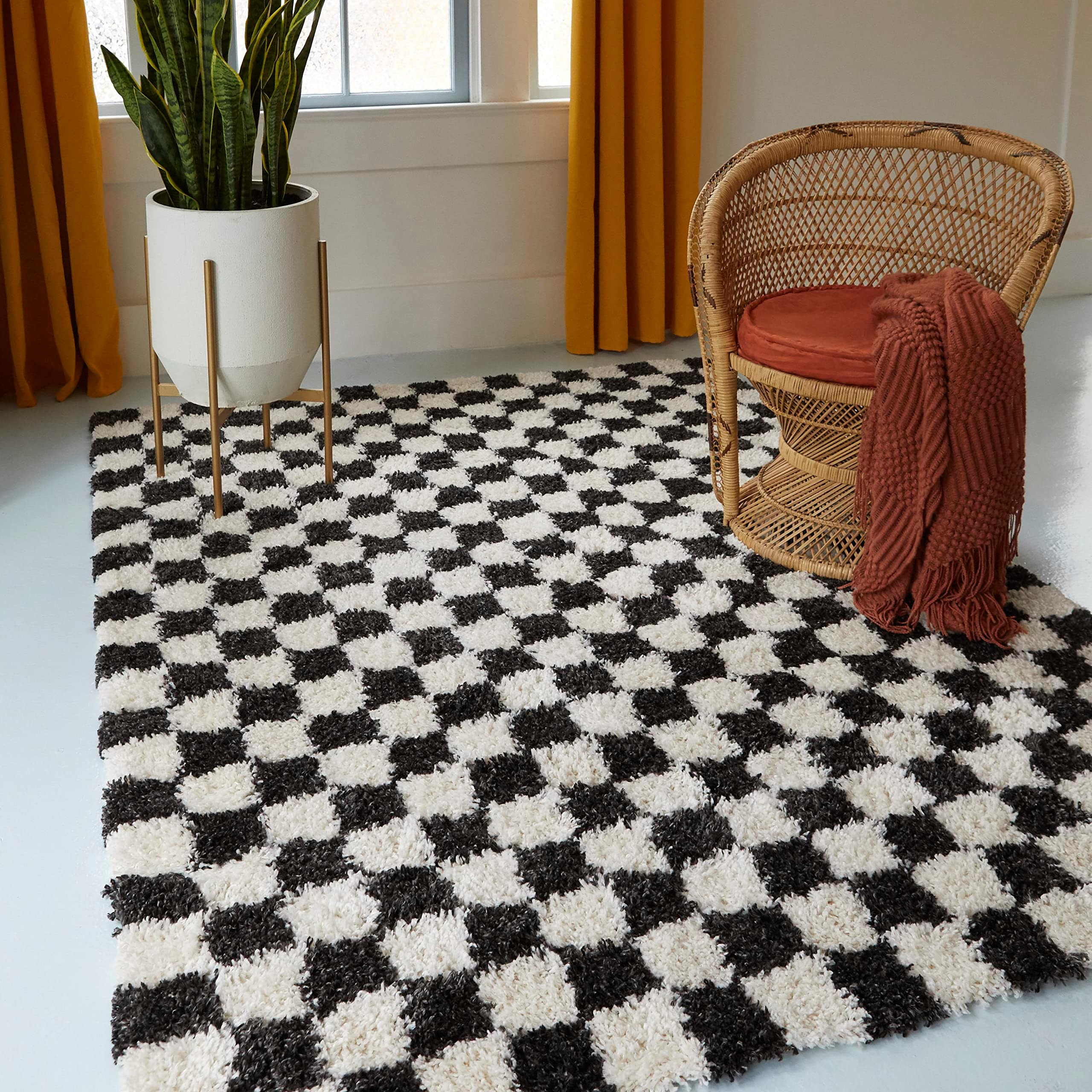 Amazon.com: Classic Retro Black and White Checkered Rugs for Addition ...
