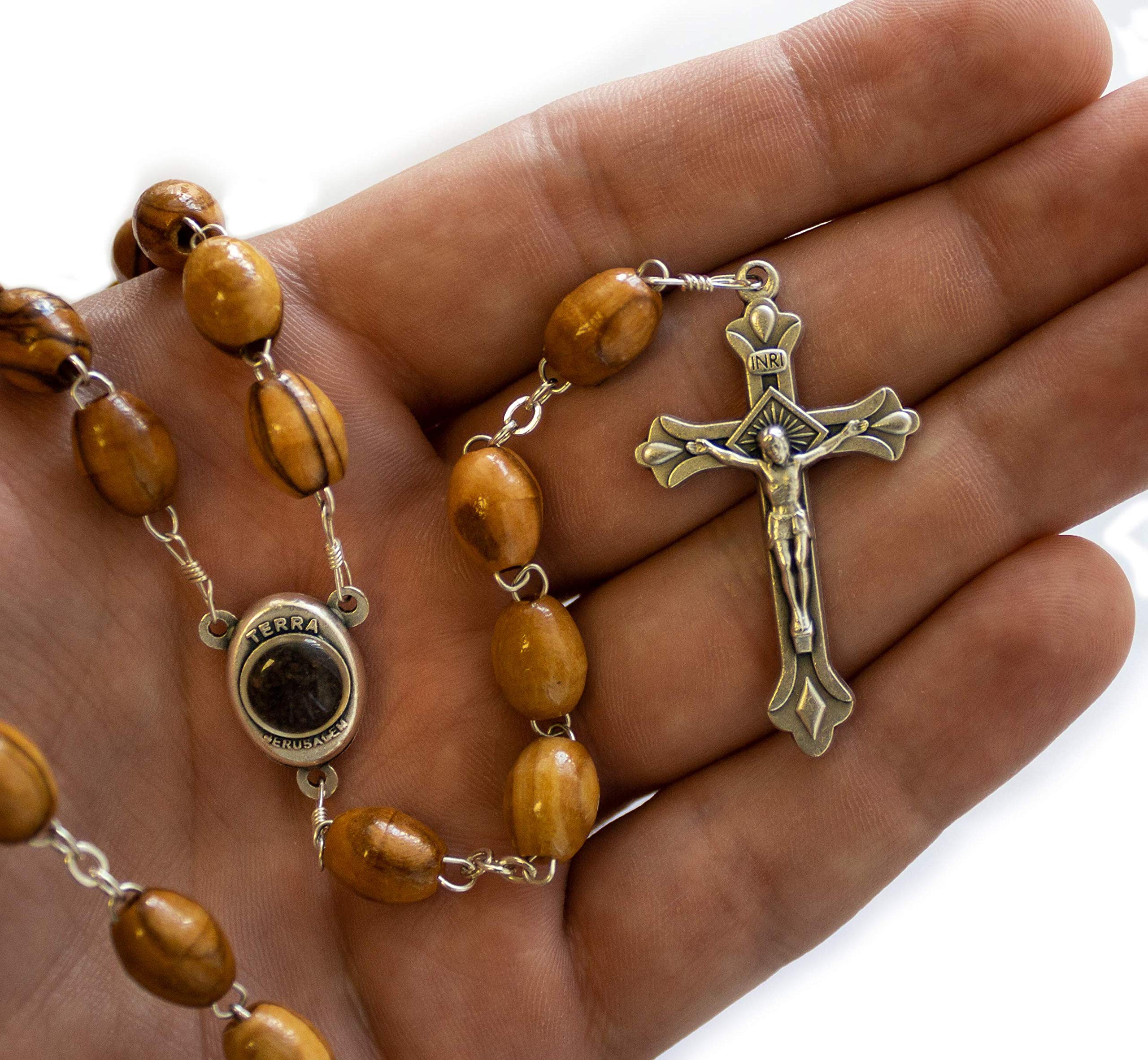 Holy Land Olive Wood Catholic Rosary from Israel, Oval Medal with ...