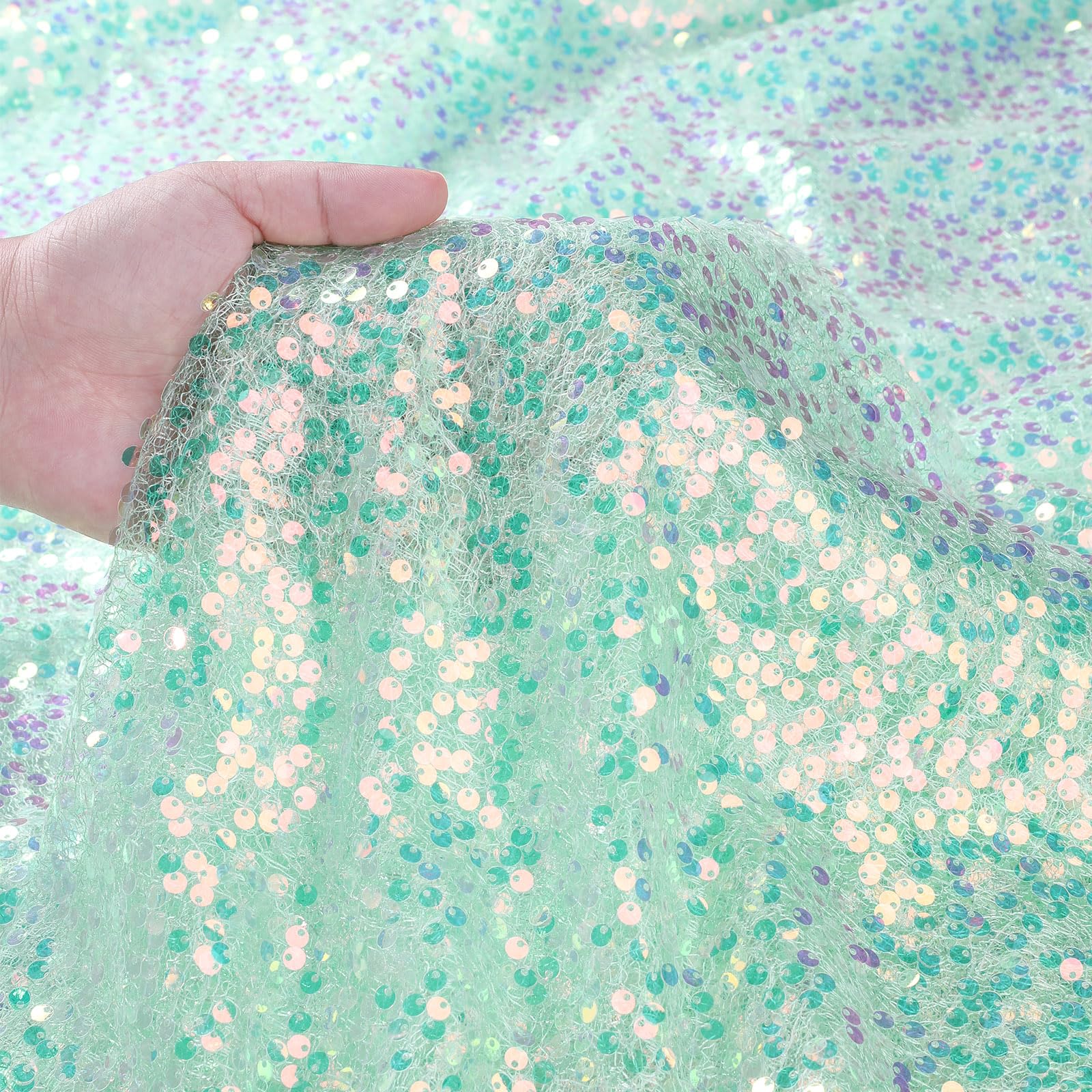 Amazon.com: B-COOL Sequin Fabric Light Green Mermaid Glitter Fabric 5mm ...