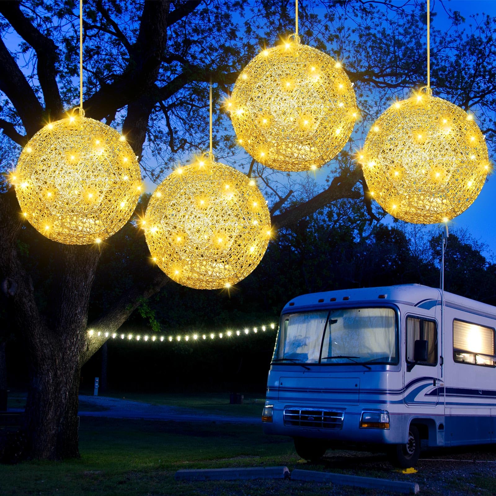 VIHOSE 4 Pcs 8'' Christmas Outdoor LED Light Balls Sphere Hanging Tree ...