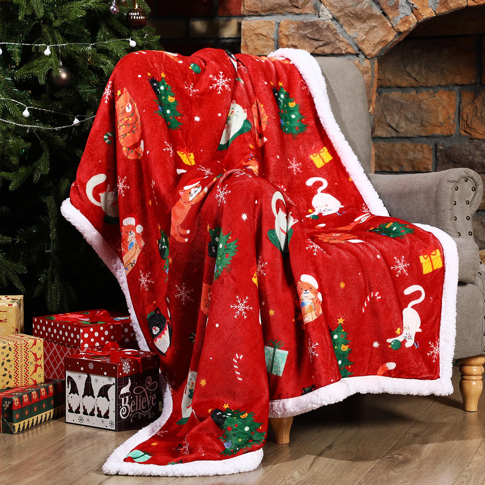 Amazon.com: FuWeave Christmas Throw Blankets 50 x 60 Inch Xmas Sherpa ...