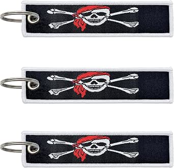 Amazon.com: LLBFHH 3 Pcs Jolly Roger Red Bandana Pirate Flag Keychain ...