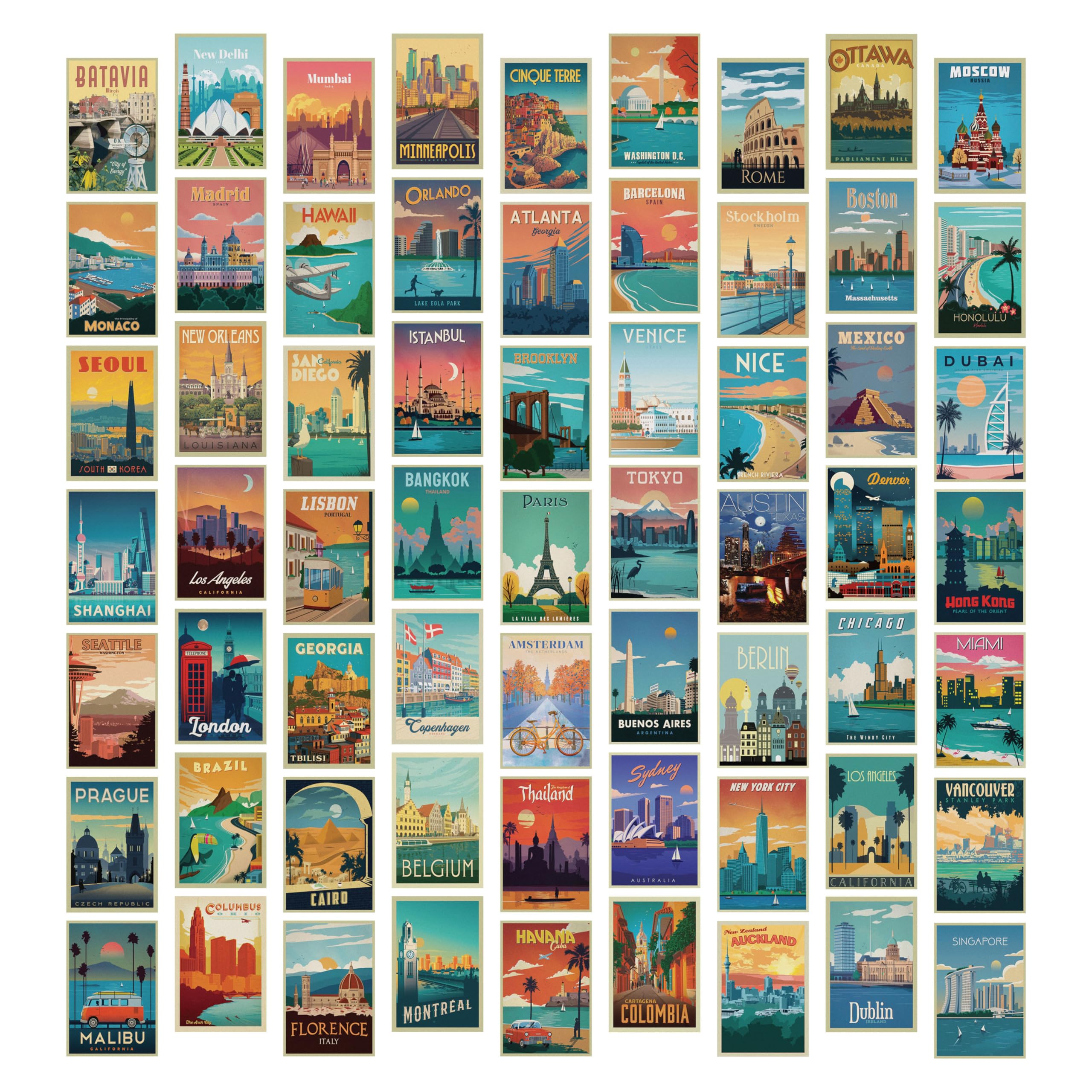 Rousrie Vintage Travel City Vintage Decor Posters Retro Popular Cities ...
