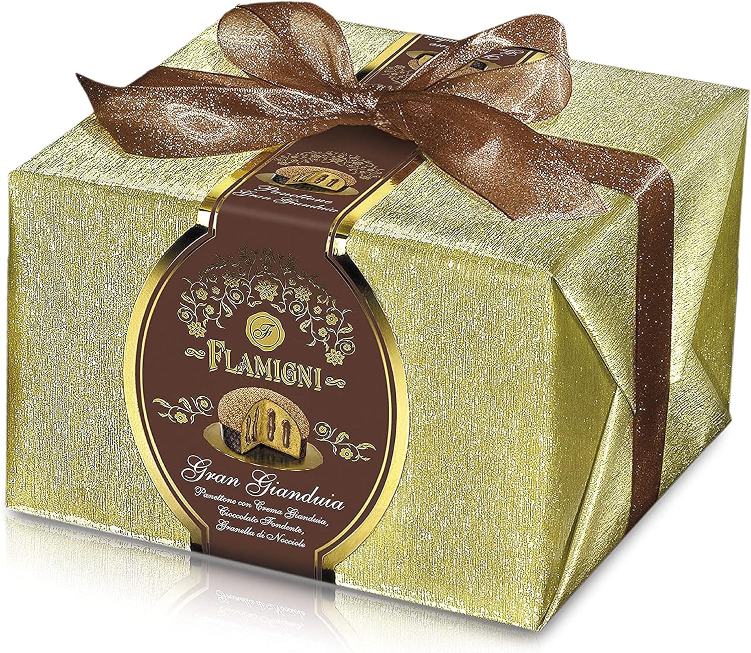 FLAMIGNI Panettone Artigianale Gran Gianduia 950 g, con Crema Gianduia, Ricoperto con Cioccolato ...