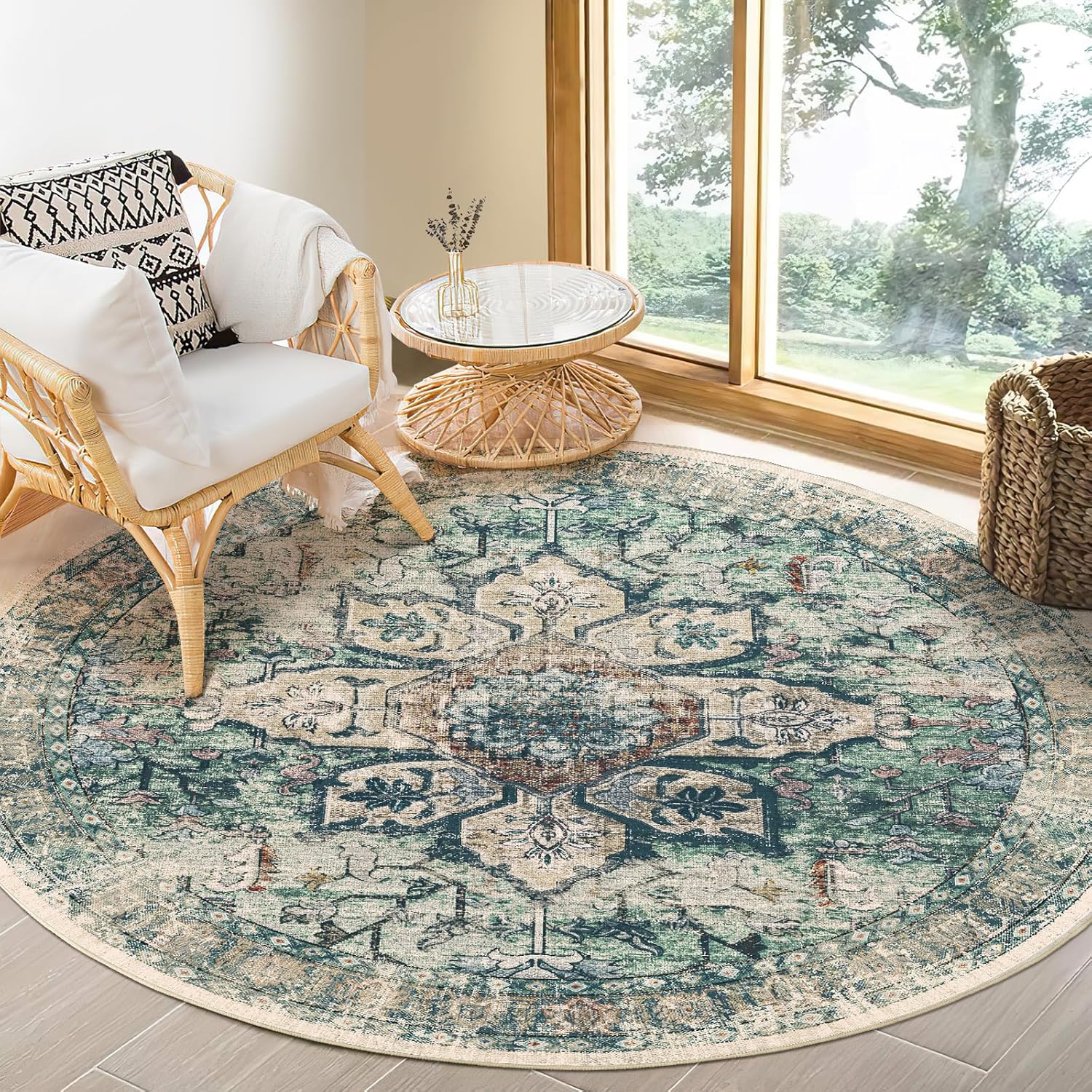 BESTSWEETIE 6ft Round Rugs Washable Round Rug Non-Slip No Pile Round ...