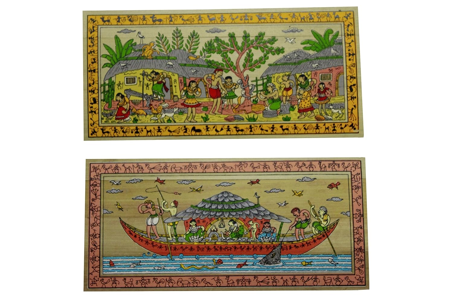 Pattachitra Village Art Set of Two Palm Leaf Painting 4" by 8" : Amazon.in