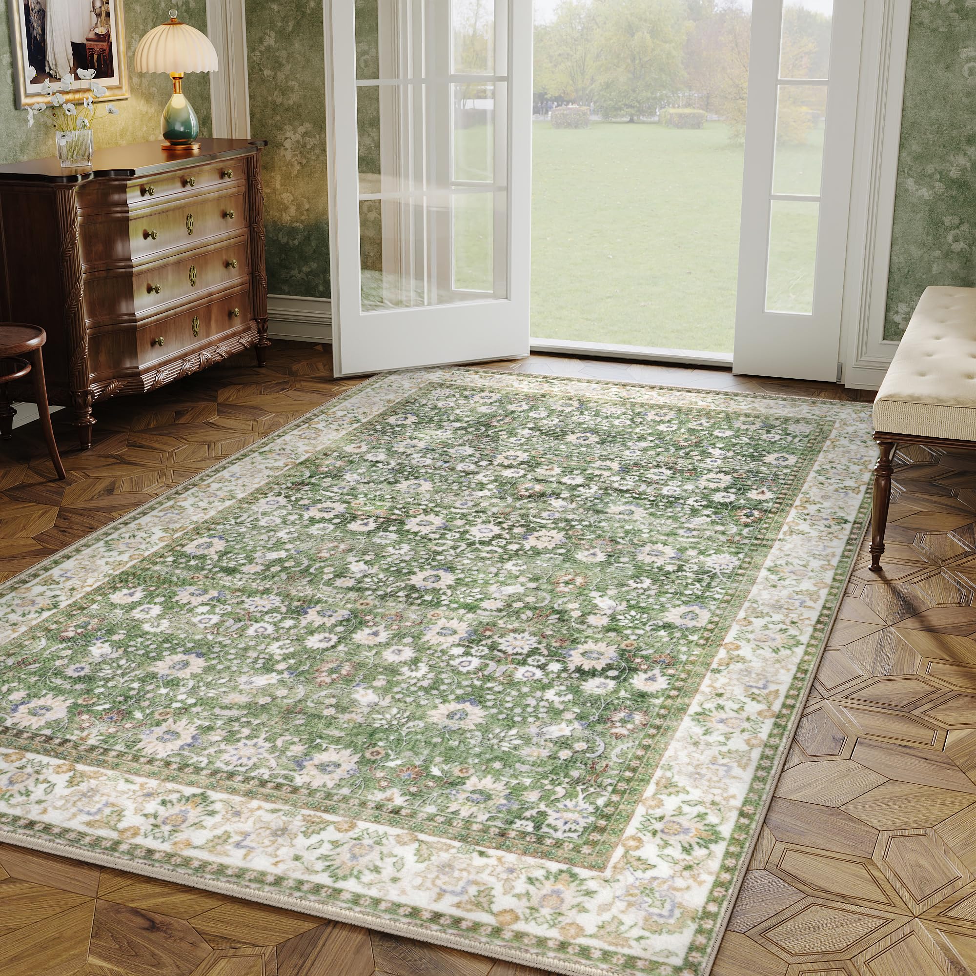 Amazon.com: HUGEAR 4x6 Machine Washable Rugs Green Hallway Area Rug ...