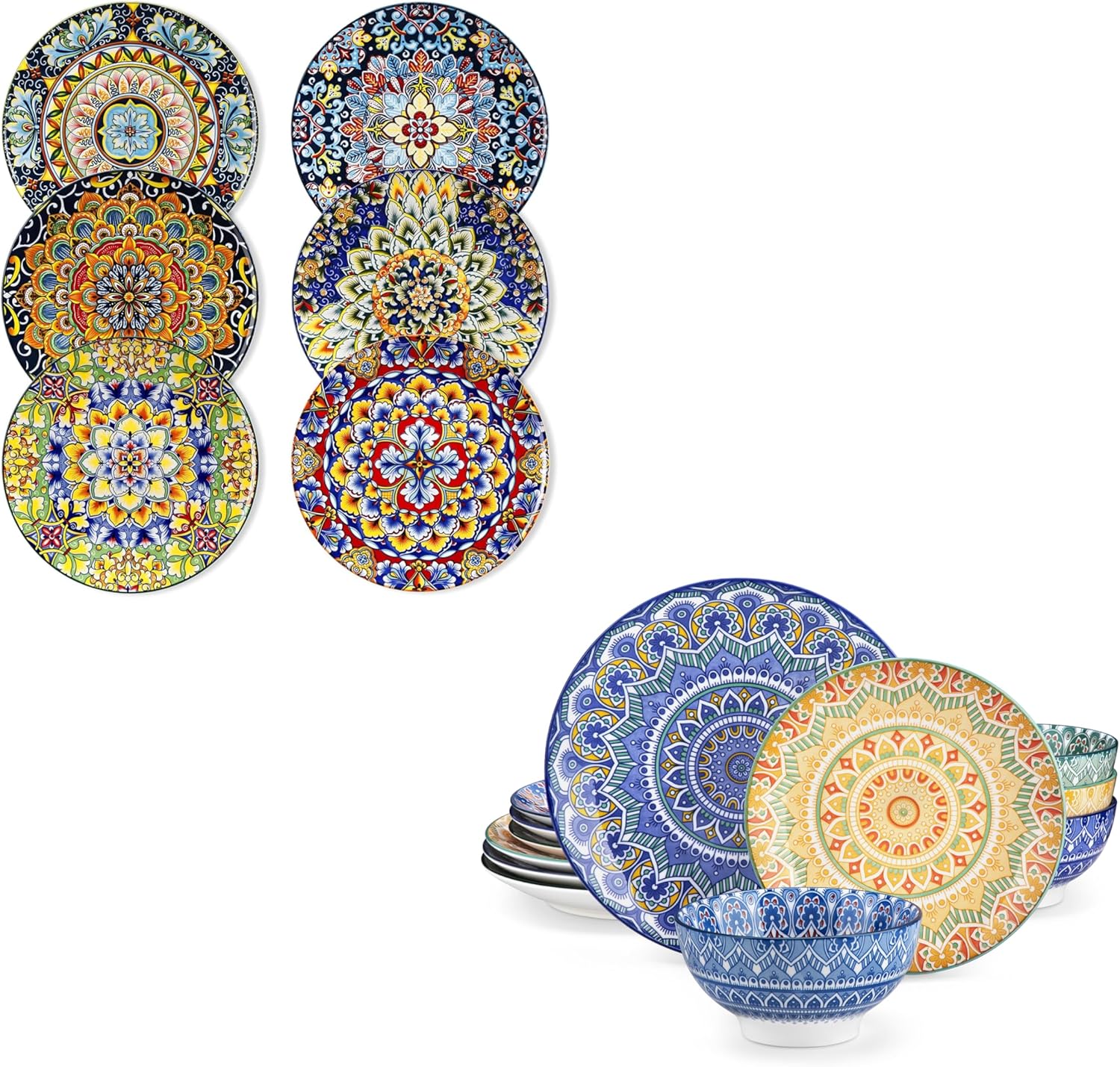 Amazon.com | vancasso Salad Plates Set of 6-8.5 Inch Bundle Mandala 12 ...