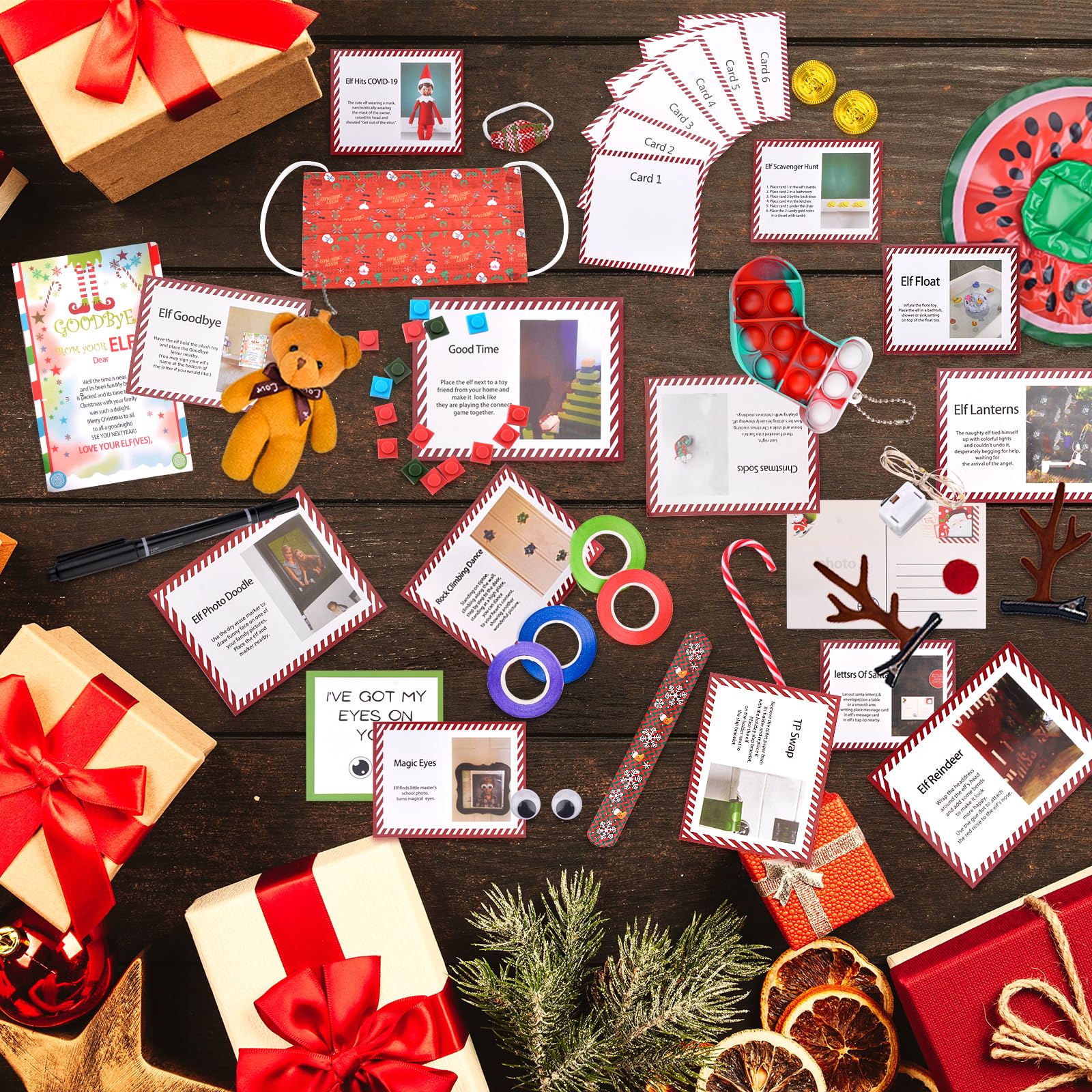 Pipihome Elf Kit Shelf 24 Day Kit Christmas, Elf Toys Shelf Accessories ...