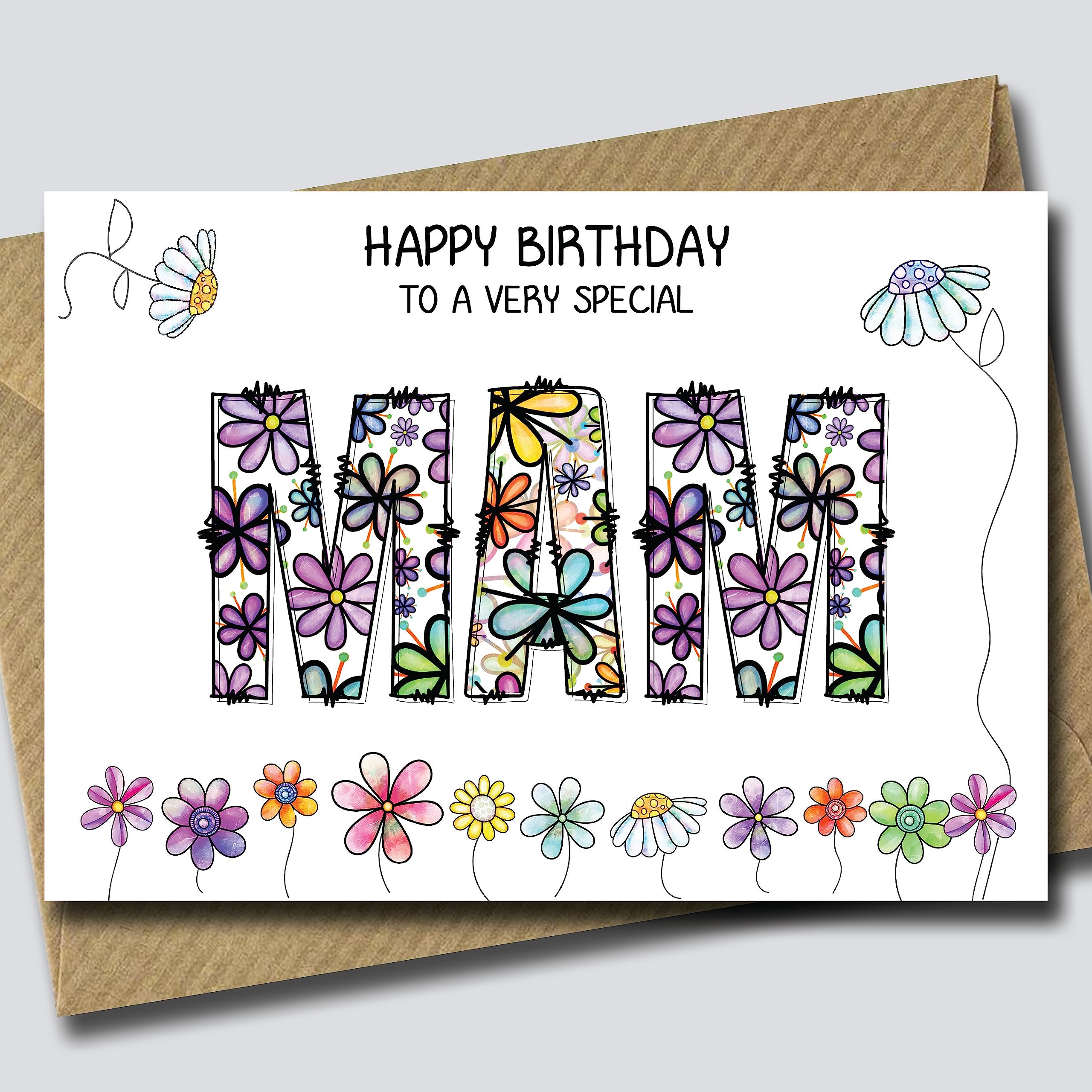 Floral Birthday Card for Mam - Flower card for Mam - Cute daisy card for Mam : Amazon.co.uk ...