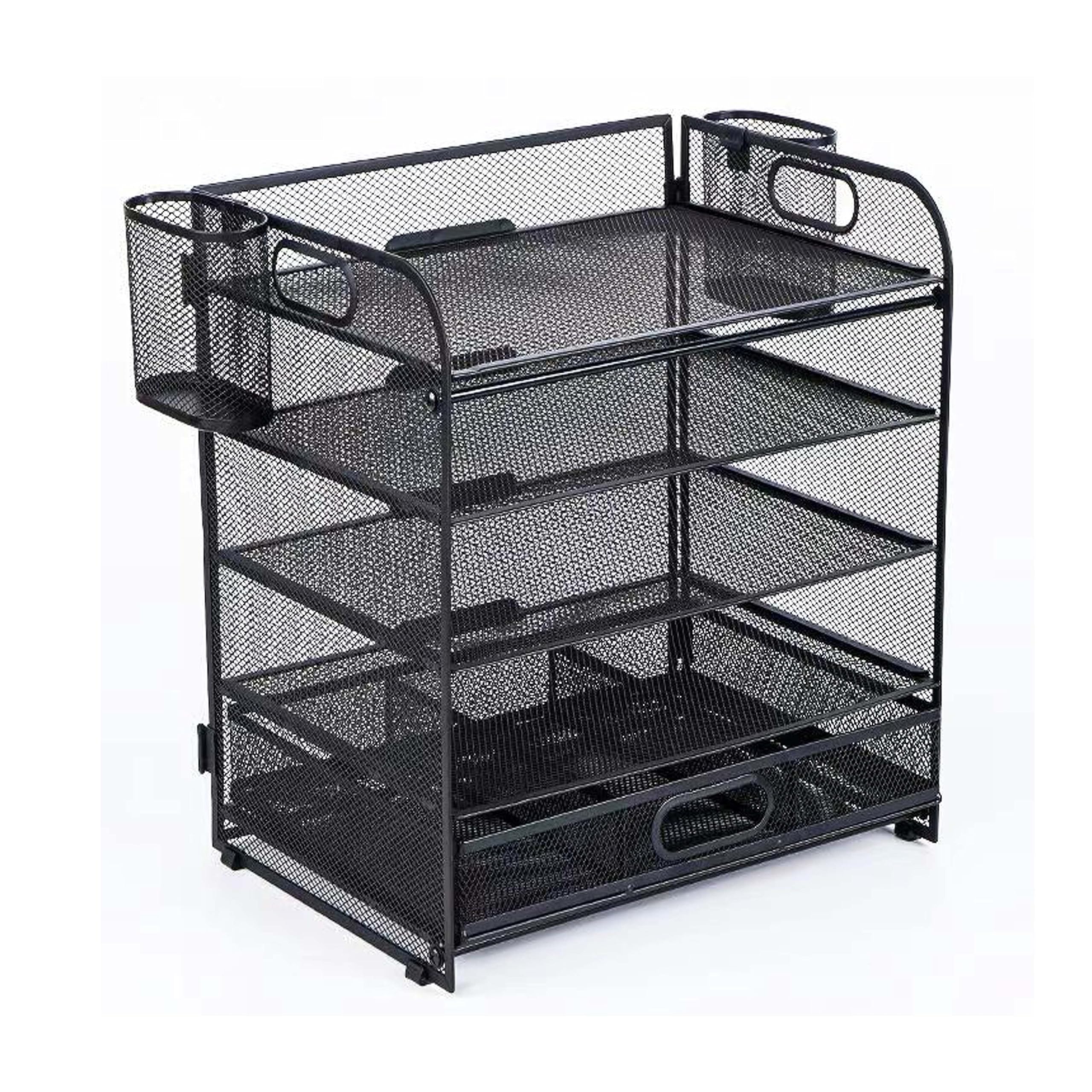 YUSOHOUSE Desk Organizer with Drawer, Metal Desk Magazine File Holder ...