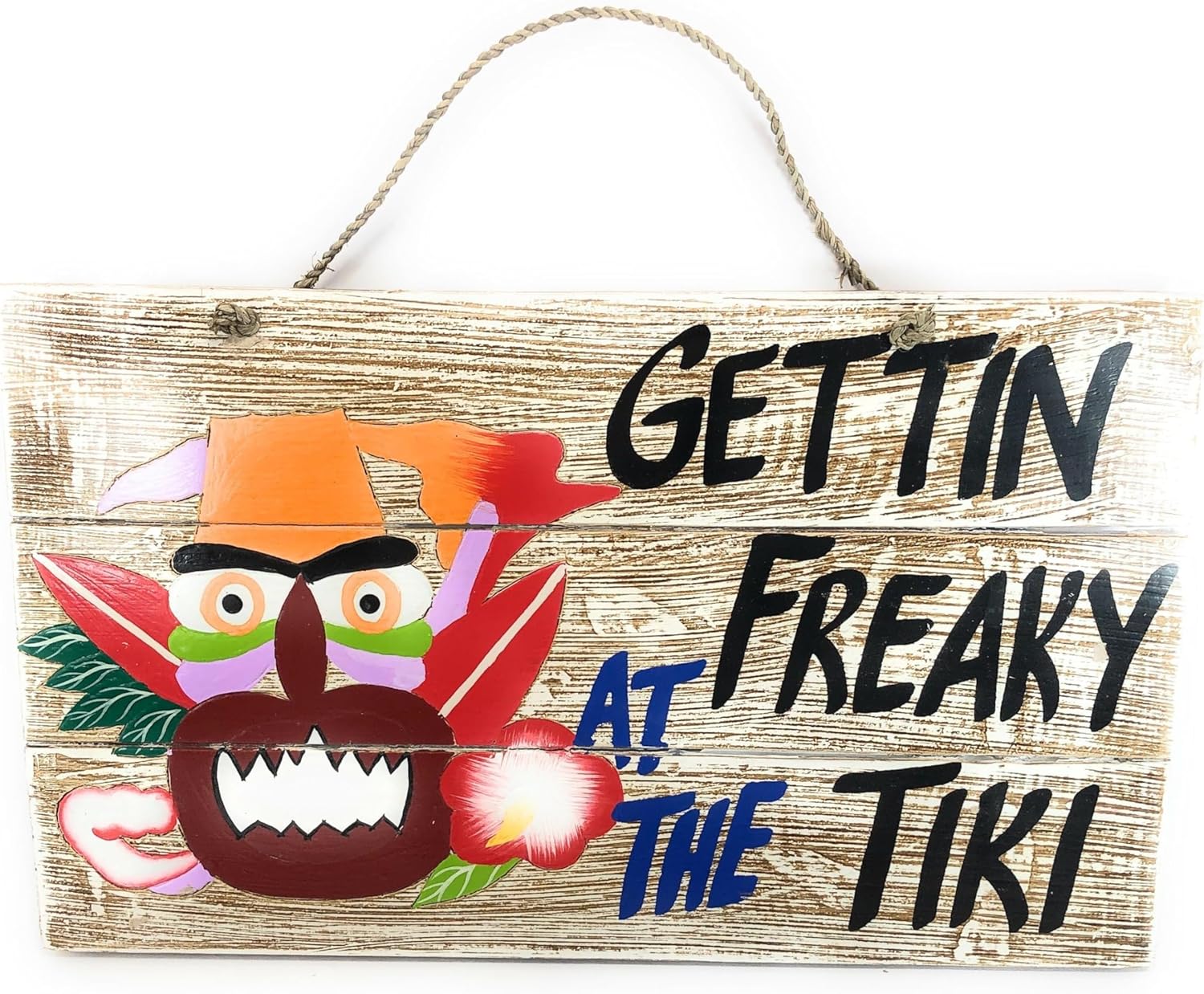 Amazon.com: Getting Freaky At The Tiki With Tiki Mask Planked Wood Sign ...