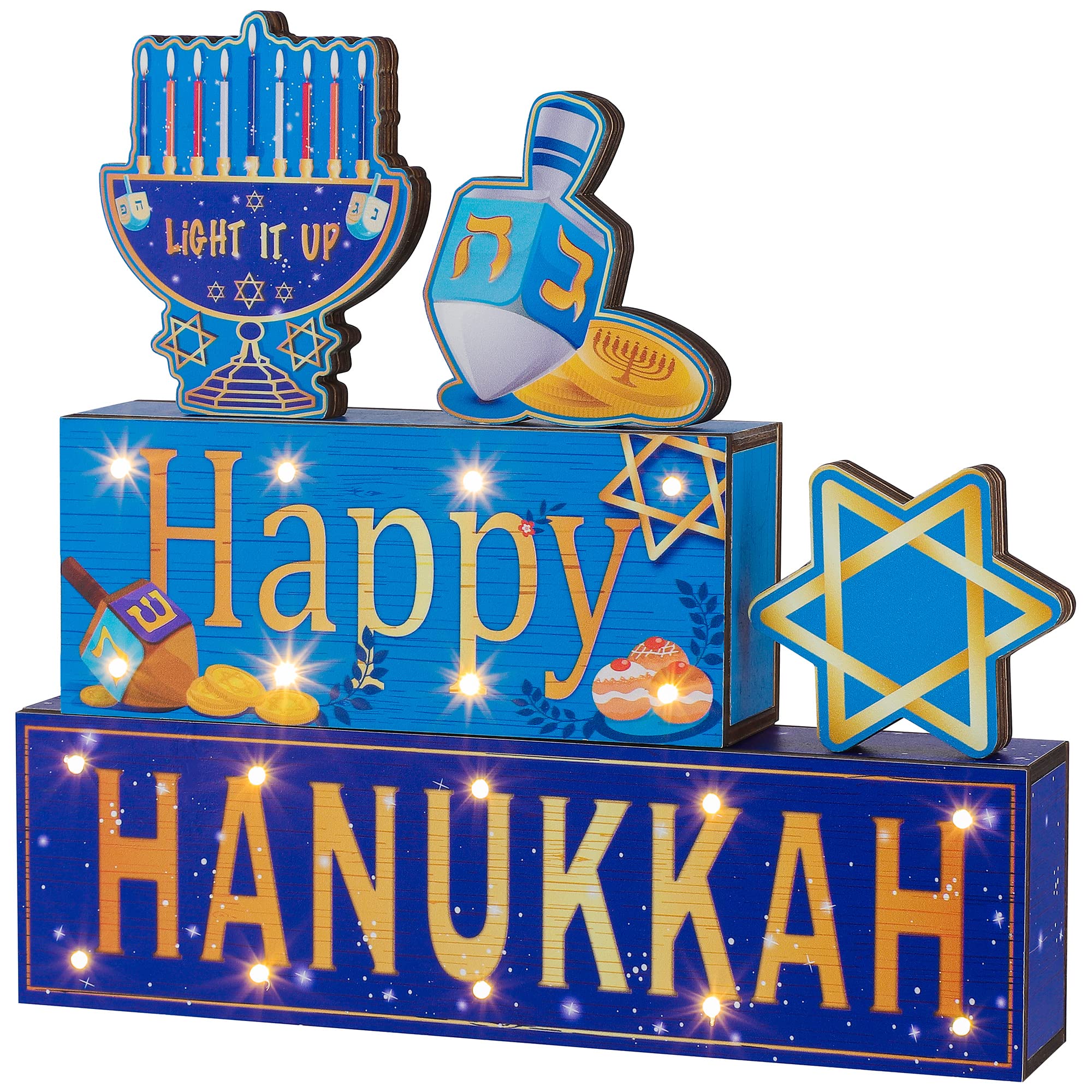 Amazon.com: ANVAVO 5 Pieces Hanukkah Wooden Signs Happy Hanukkah Light ...