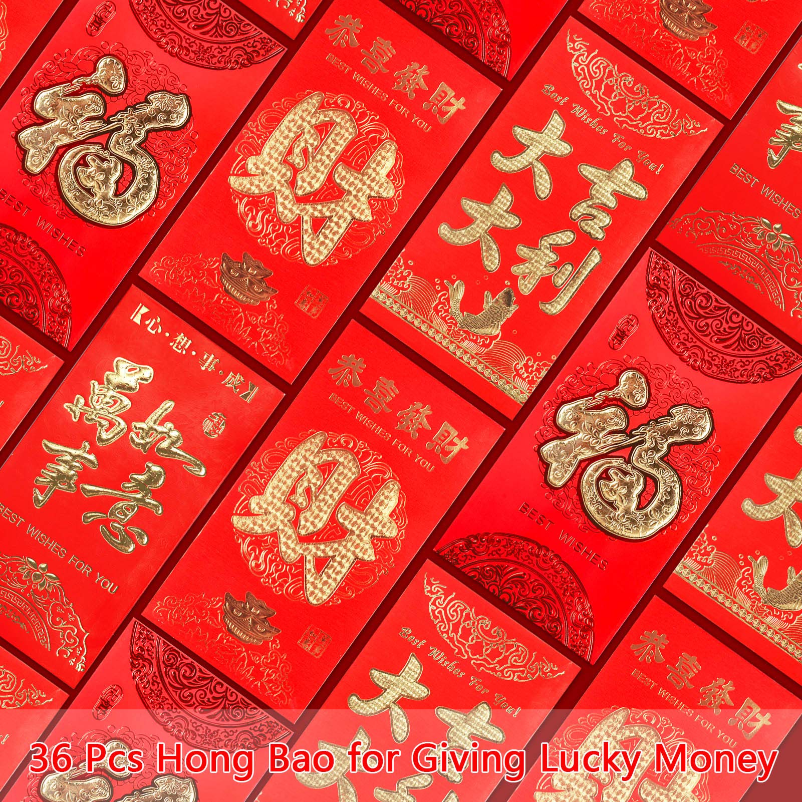 36 Pieces Chinese Red Envelopes, Chinese New Year Red Lucky Money ...