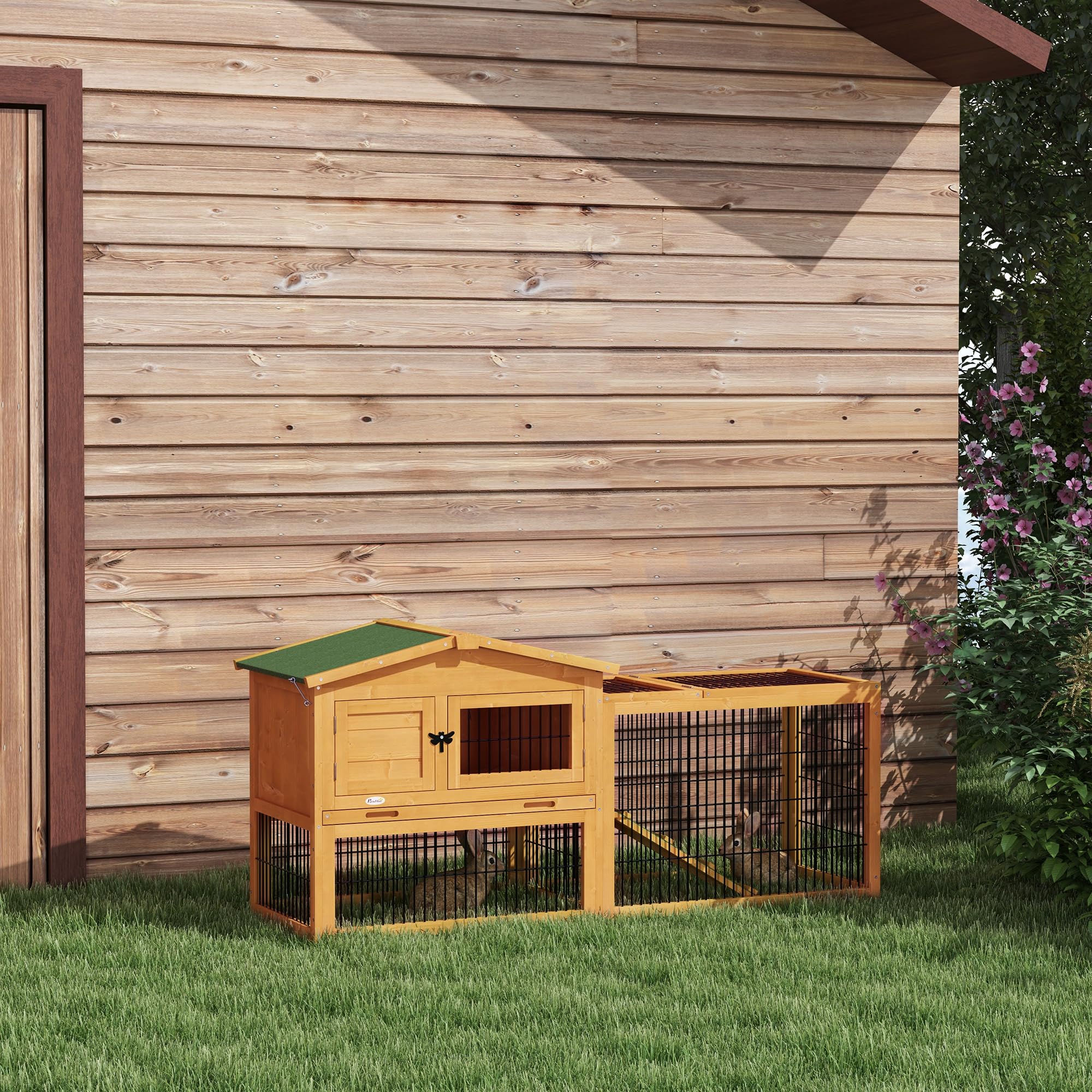 Snapklik.com : PawHut Rabbit Hutch, 2 Story Outdoor Bunny Cage