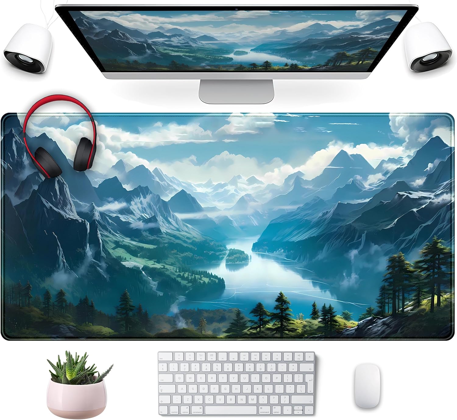 Amazon.com: Aesthetic Mountain Vista Desk Mat, Blue Natural Wonder XXL ...