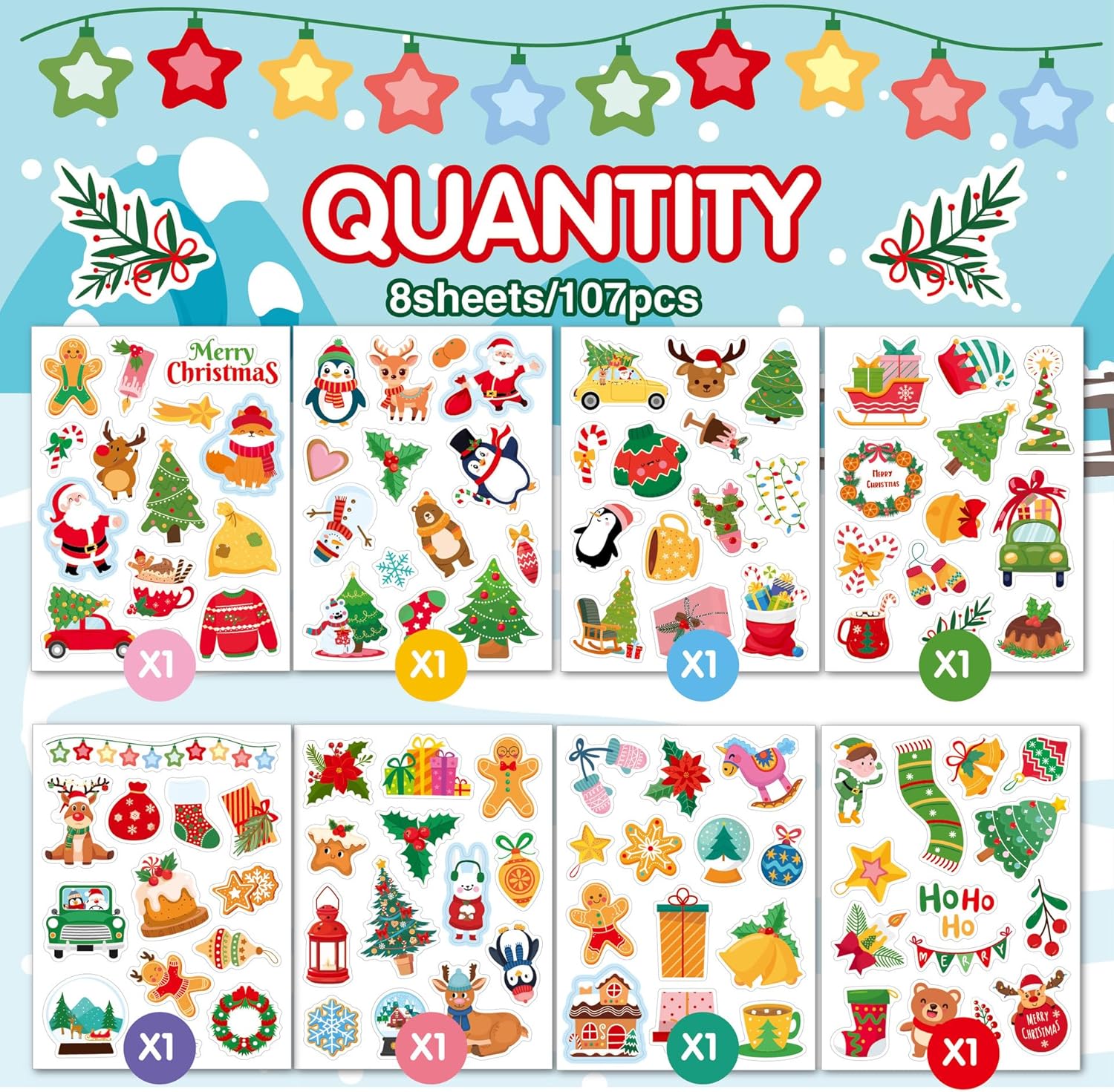 Amazon.com: Merry Christmas Stickers for Kids, 107pcs Christmas Classic ...
