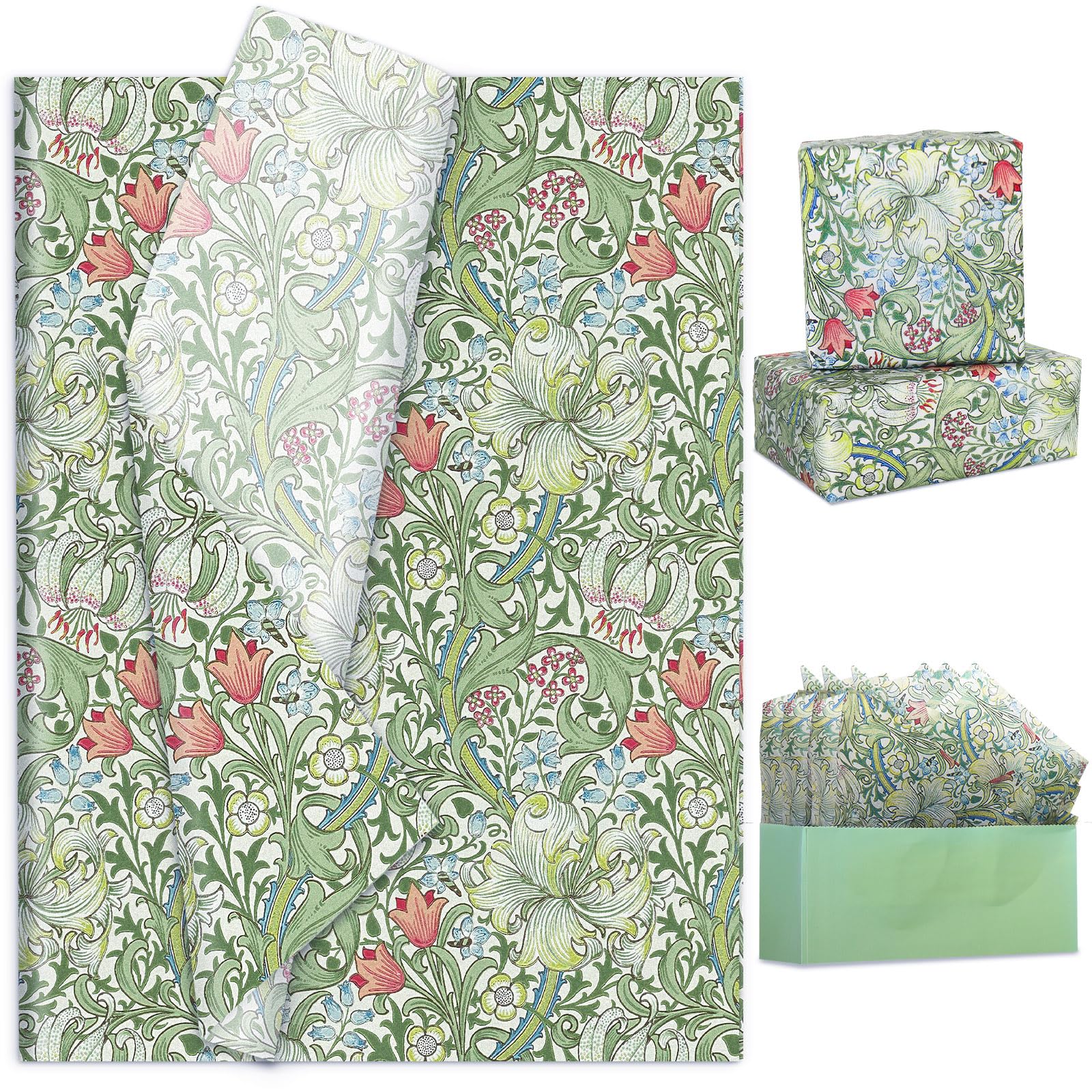 Amazon.com: JarThenaAMCS 100 Sheets Vintage Floral Tissue Paper ...
