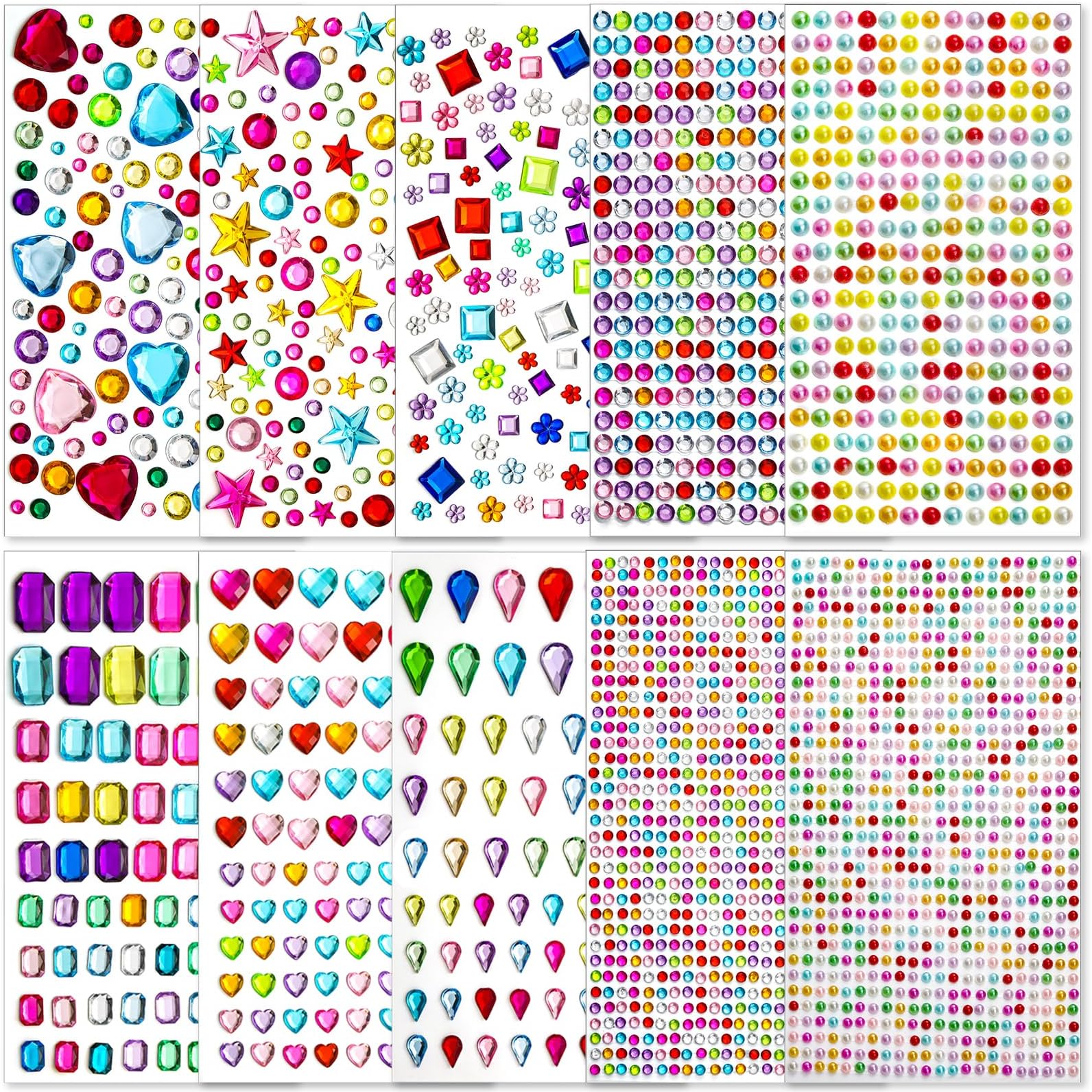 Amazon.com: Lezmarket 3500 Pcs Gems Stickers for Kids Crafts, 10 Sheets ...