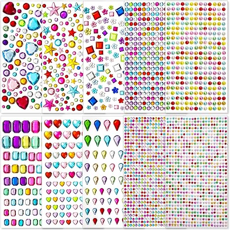 Amazon.com: Lezmarket 3500 Pcs Gems for Kids Crafts, 10 Sheets Self ...