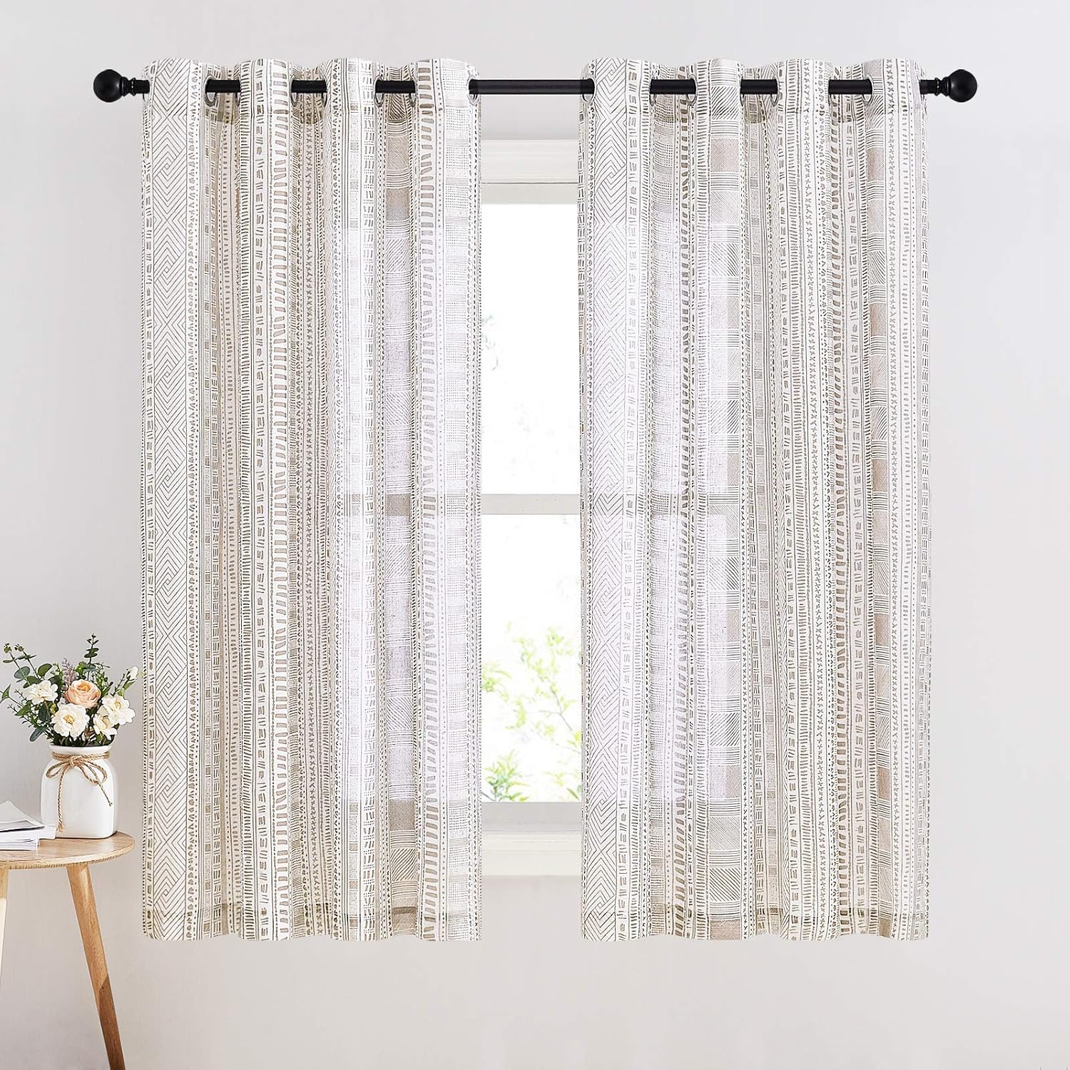 Grommet Geometry Pattern Privacy & Light Balance Flax Sheer Drapes for ...
